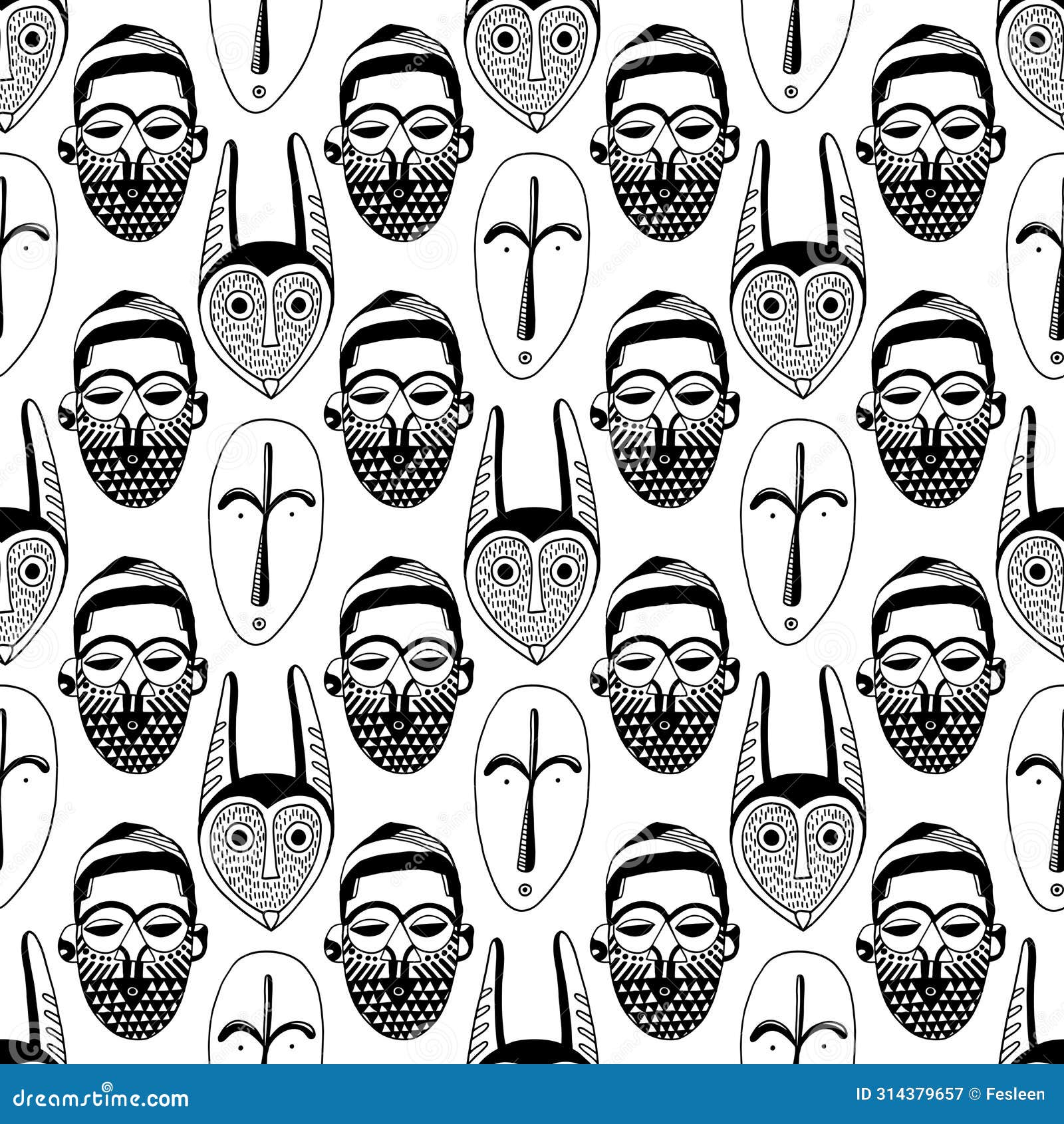 African Masks - Seamless Pattern. Line Art Background Design Stock Vector - Illustration of ...