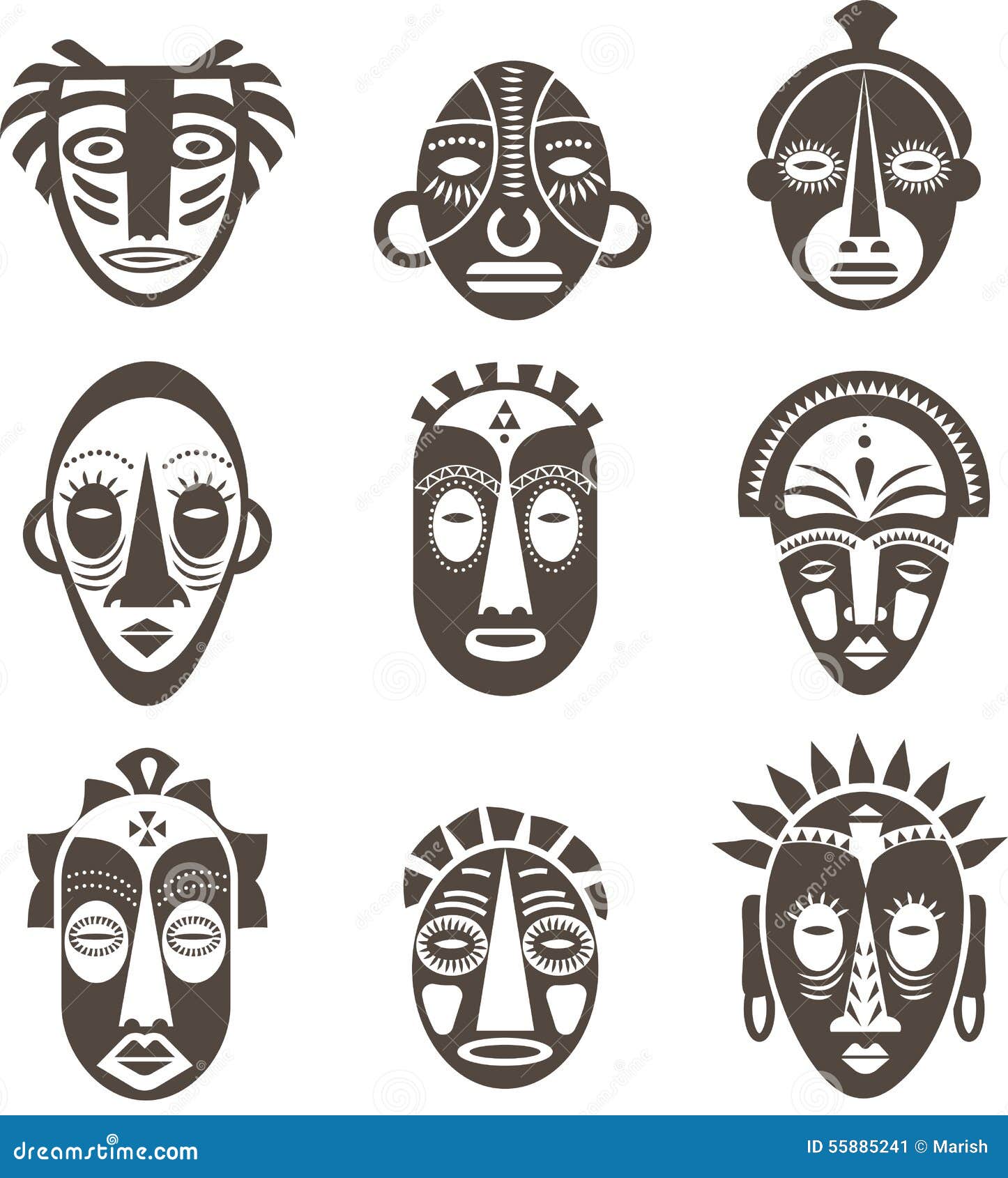 African Mask Ethnic Tribal Ritual Flat Vector Illustration Primitive ...