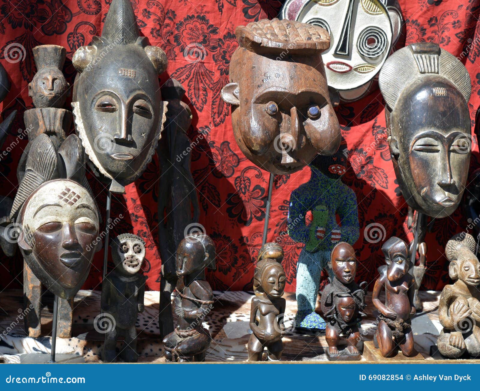 African Masks and Statues at a Flea Market Stock Photo - Image of ...