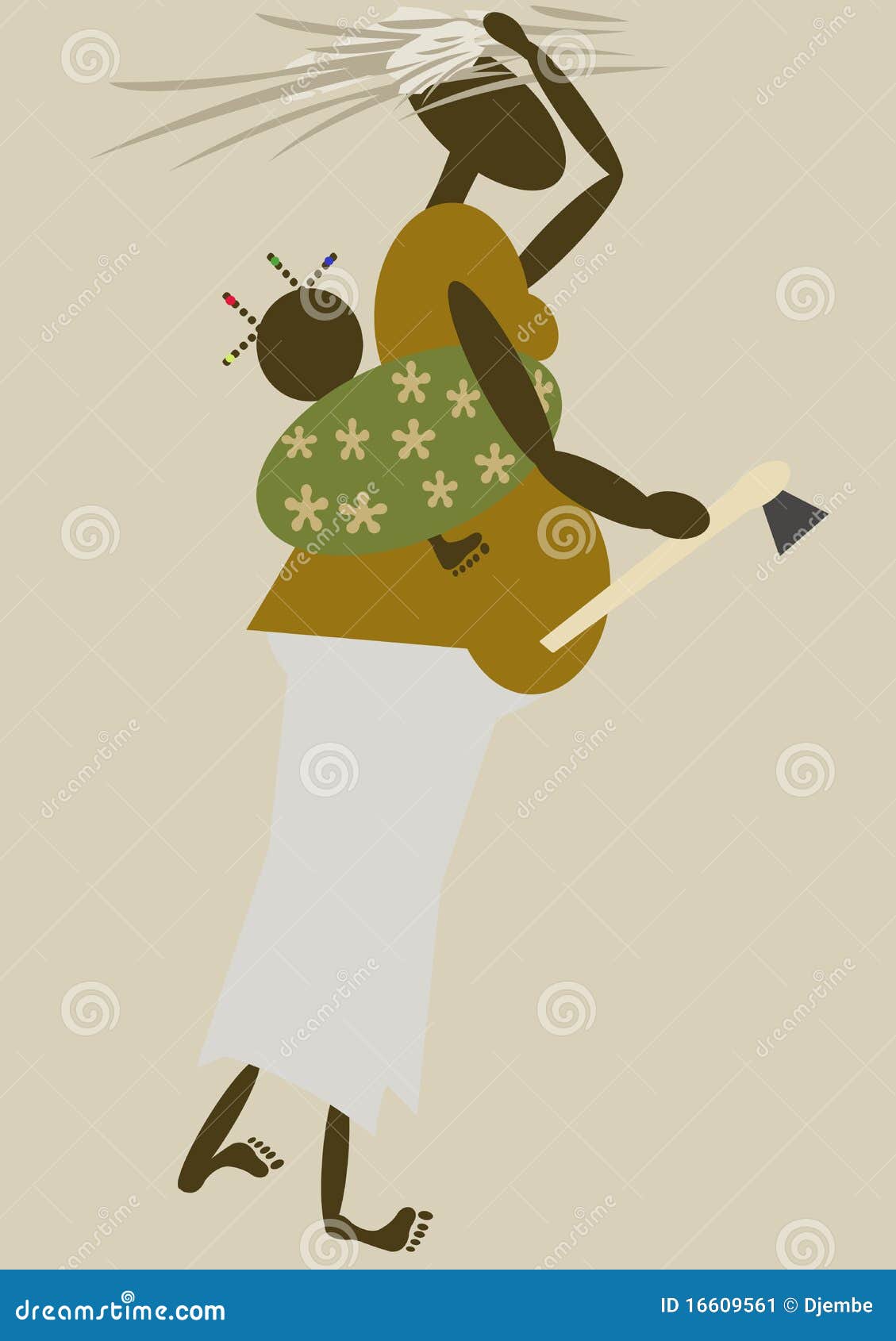 African Mother Carries Her Child In Her Back Sack Abstract ...