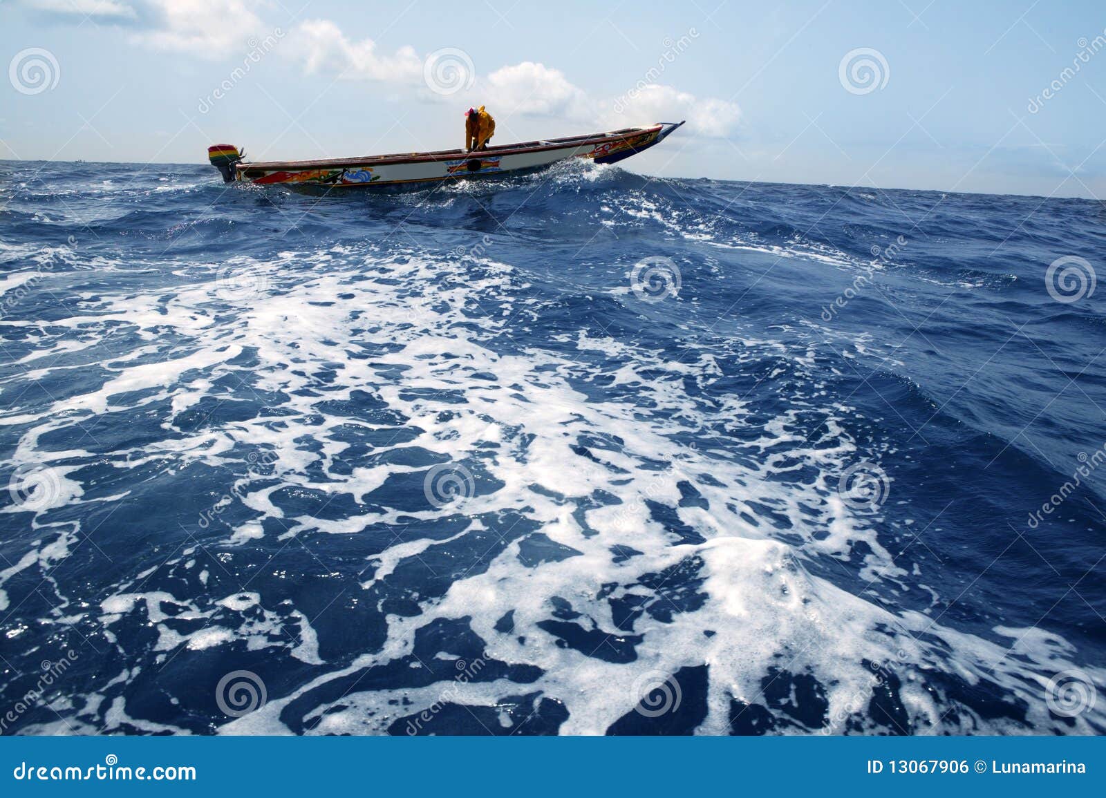 African Motorboat in Atlantic Blue Water Stock Photo - Image of ...