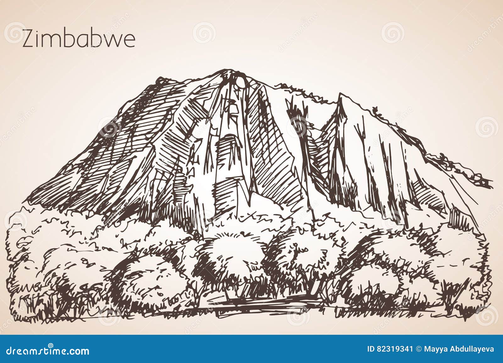 Mountain Sketch. Hand Drawn Black Mountains And Forest, Isolated On ...