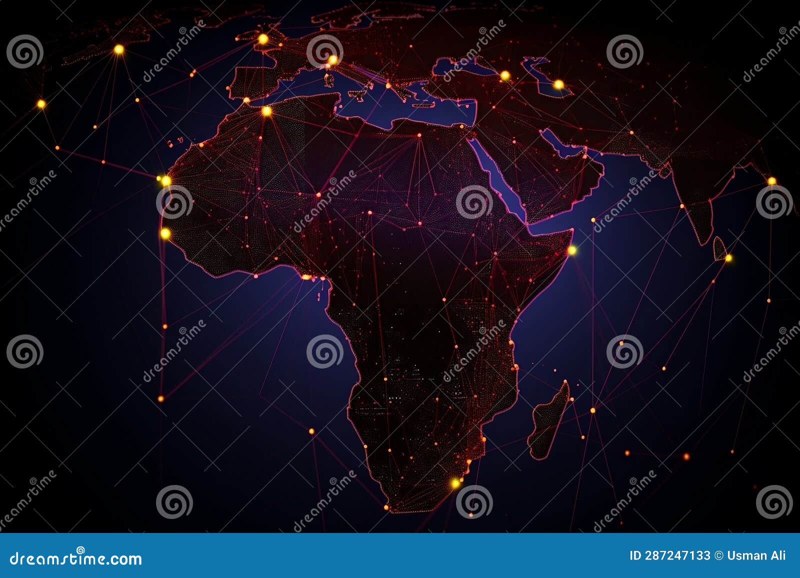 African Network Map: Dark-themed Background with Connected Server Nodes ...