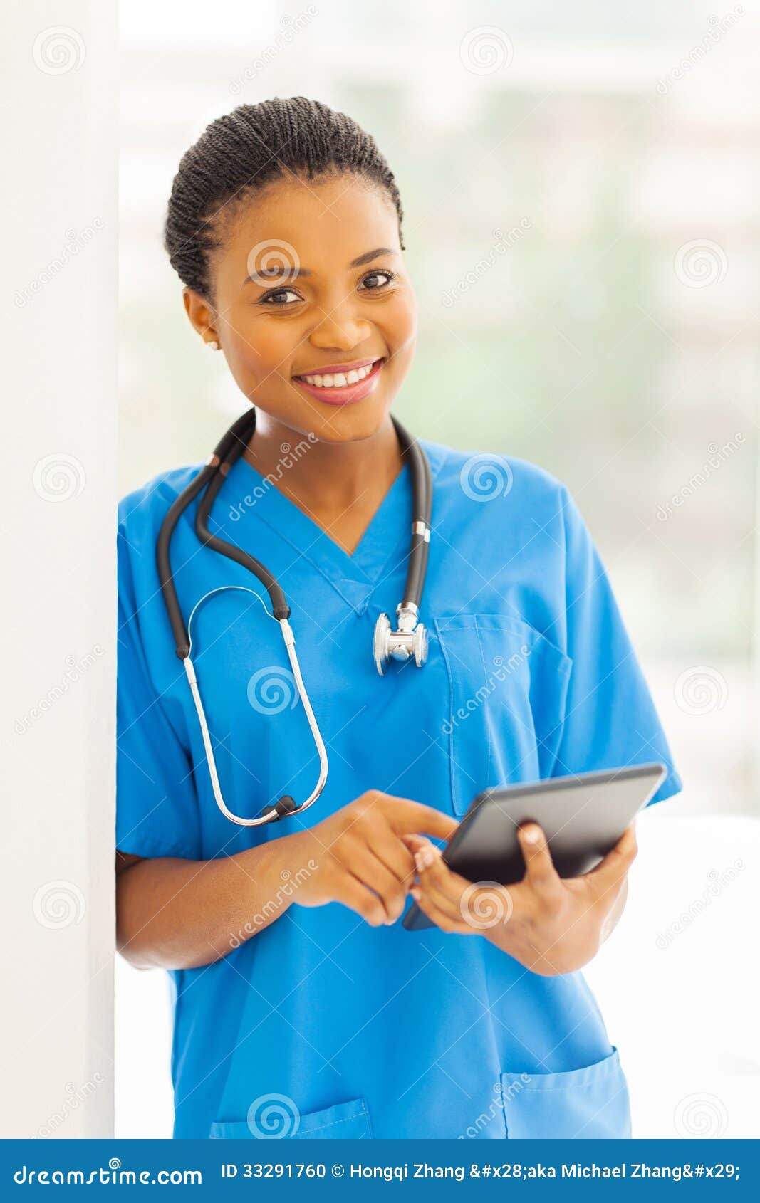 African nurse tablet pc stock photo. Image of cheerful - 33291760