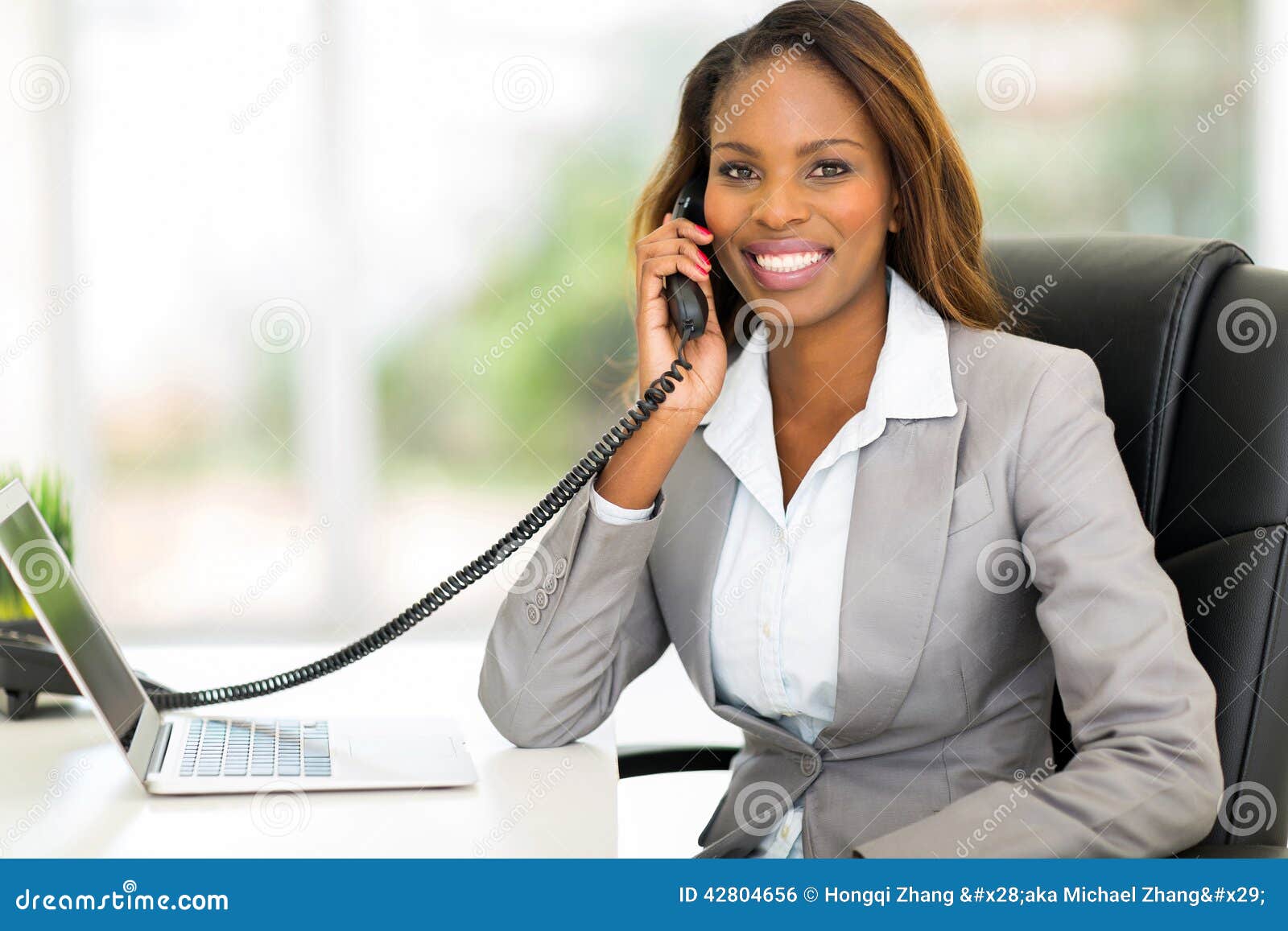 African Office Worker Phone Stock Photo - Image of landline, attractive ...