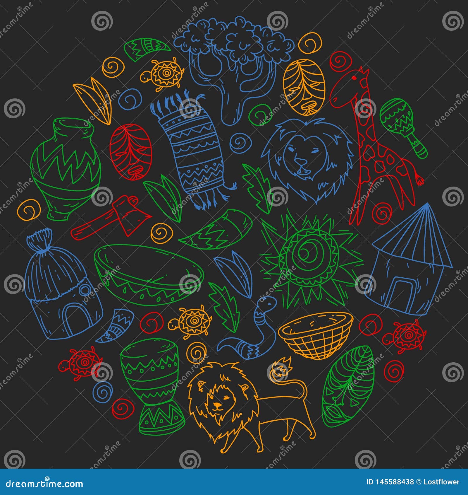 African Pattern with Tribal Elements and Animals Stock Vector ...