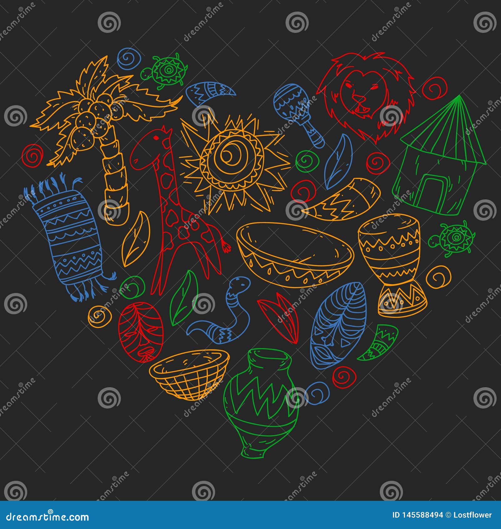 African Pattern with Tribal Elements and Animals Stock Vector ...