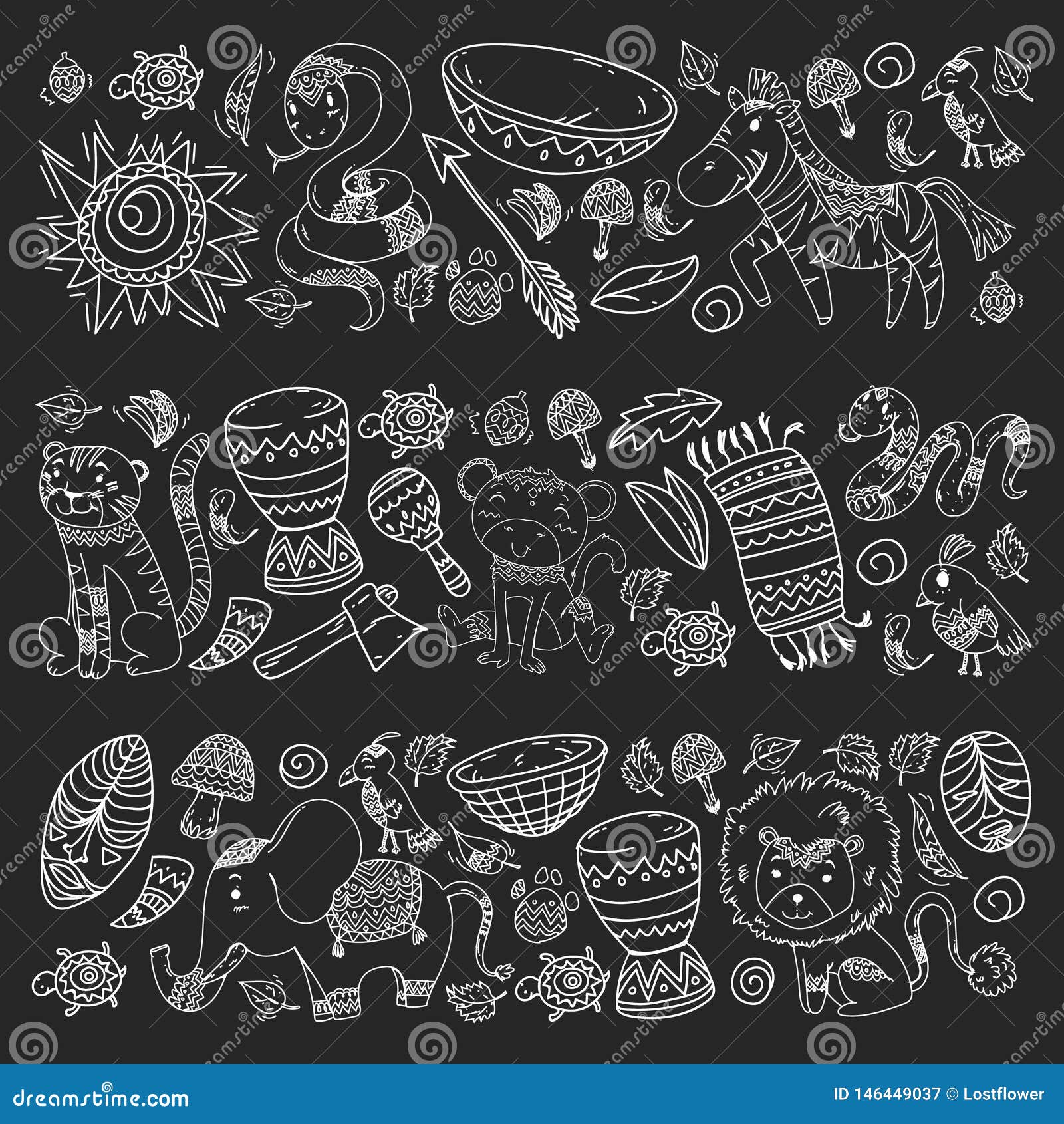 African Pattern with Tribal Elements and Animals Stock Vector ...