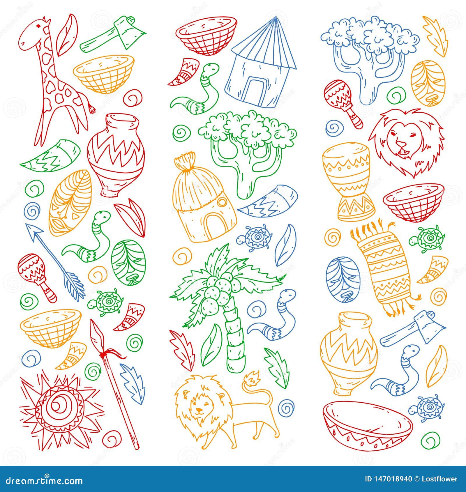 African Pattern with Tribal Elements and Animals Stock Vector ...