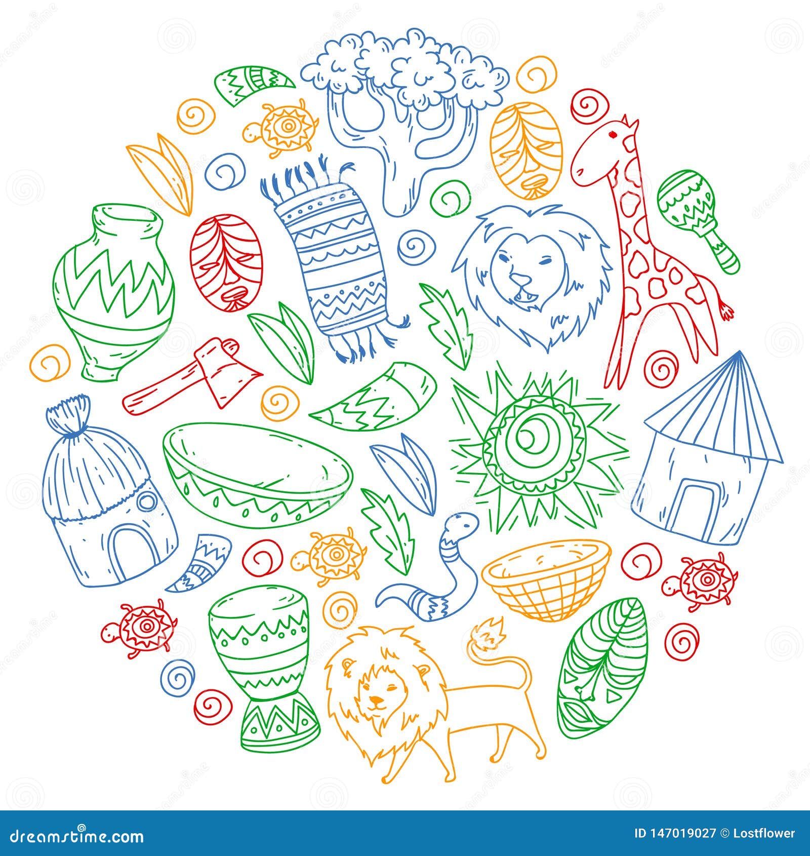 African Pattern with Tribal Elements and Animals Stock Vector ...