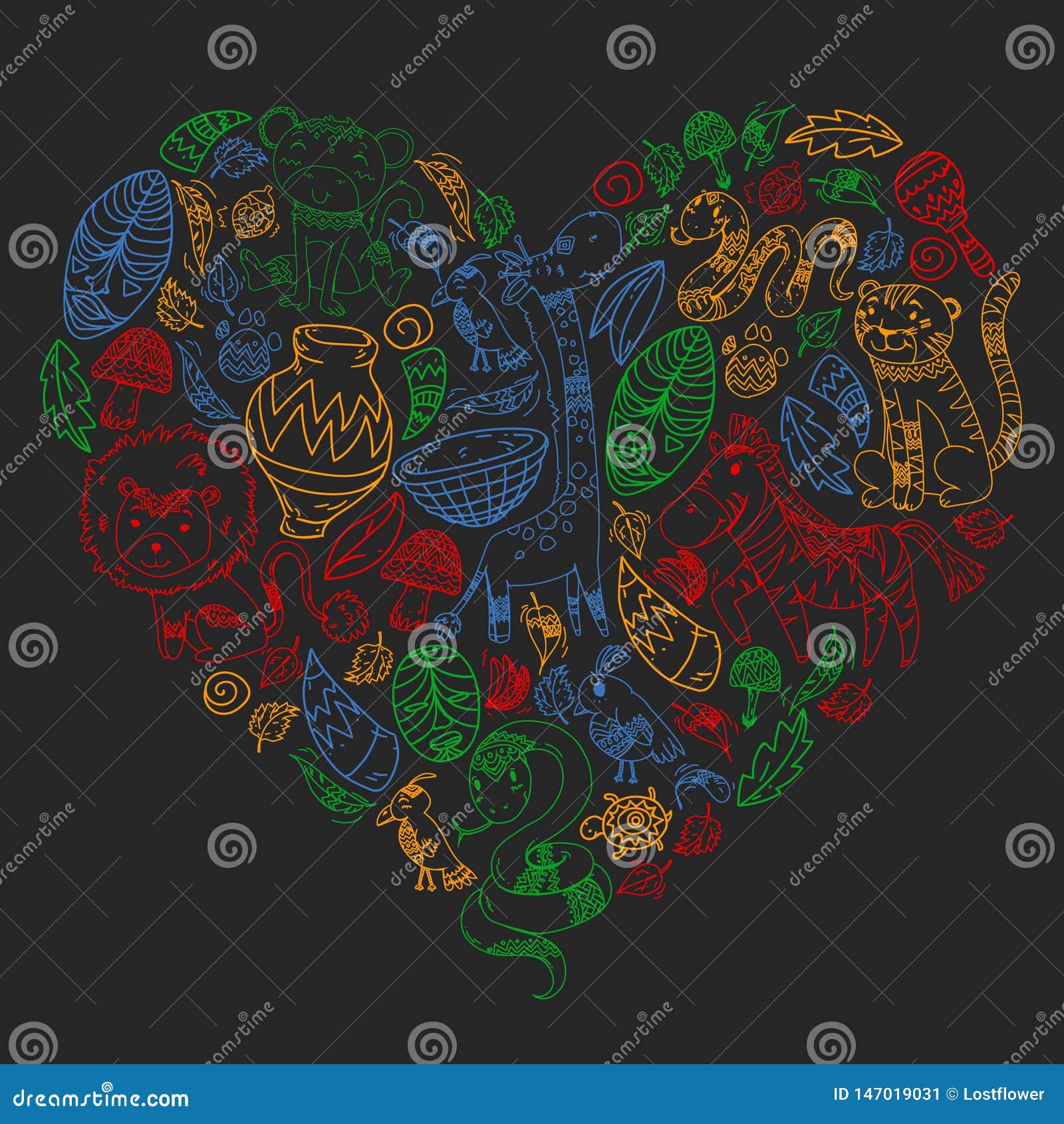 African Pattern with Tribal Elements and Animals Stock Vector ...