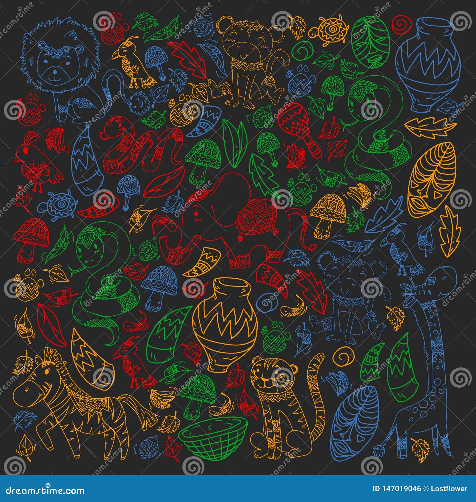 African Pattern with Tribal Elements and Animals Stock Vector ...