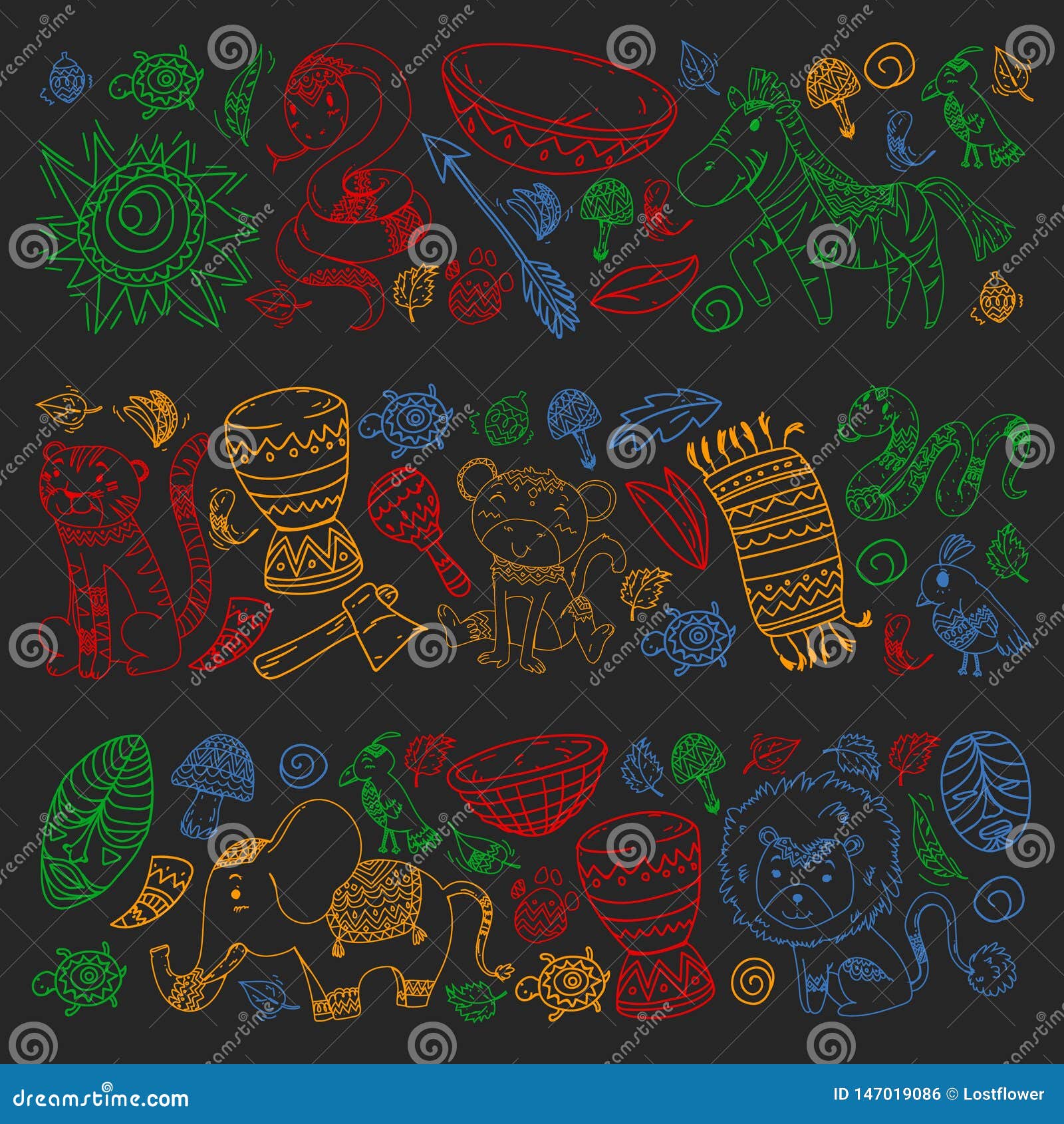 African Pattern with Tribal Elements and Animals Stock Vector ...