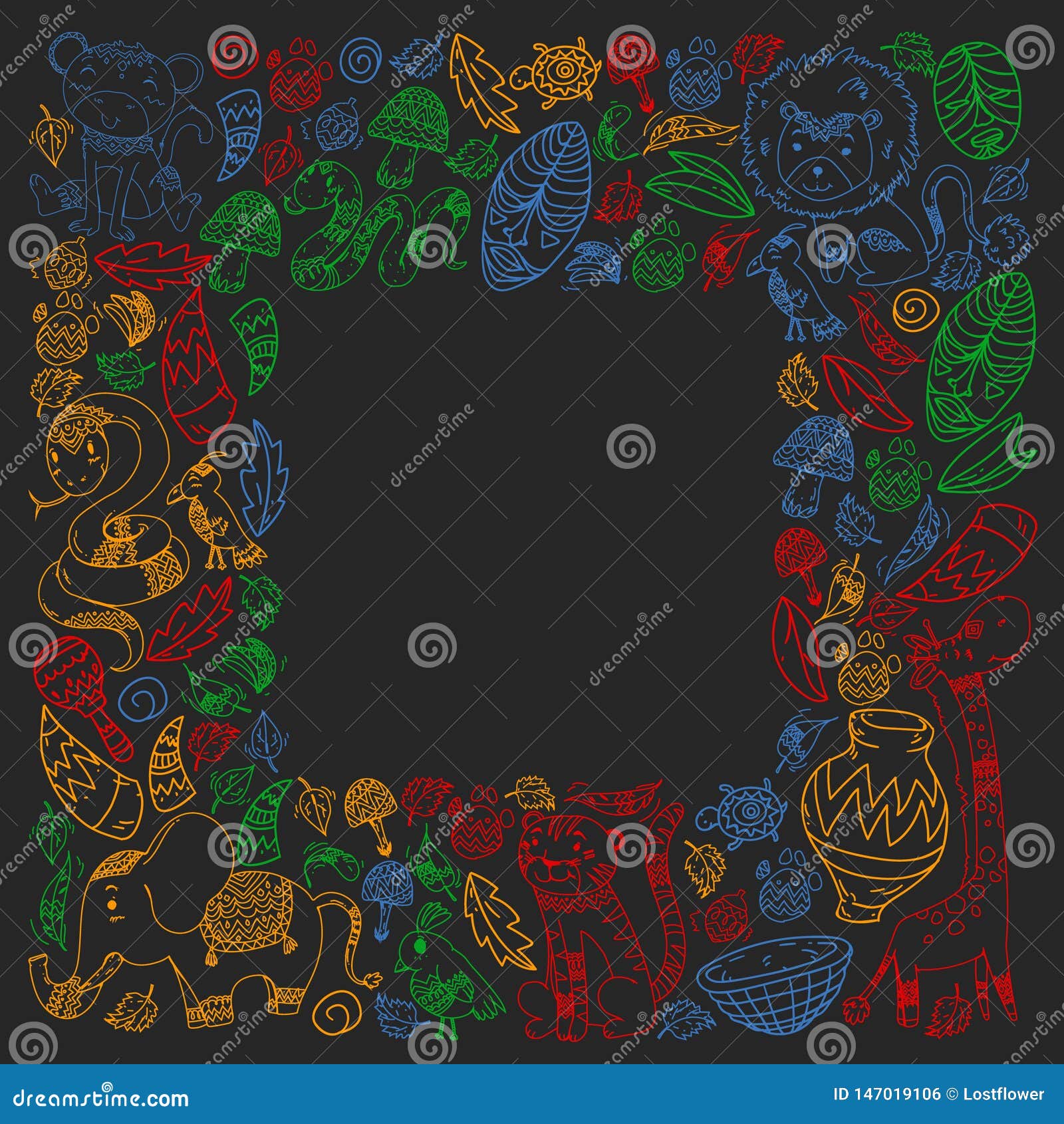 African Pattern with Tribal Elements and Animals Stock Vector ...