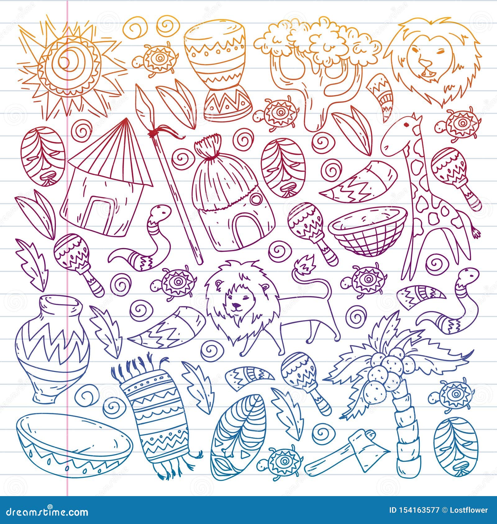 African Pattern with Tribal Elements and Animals Stock Vector ...