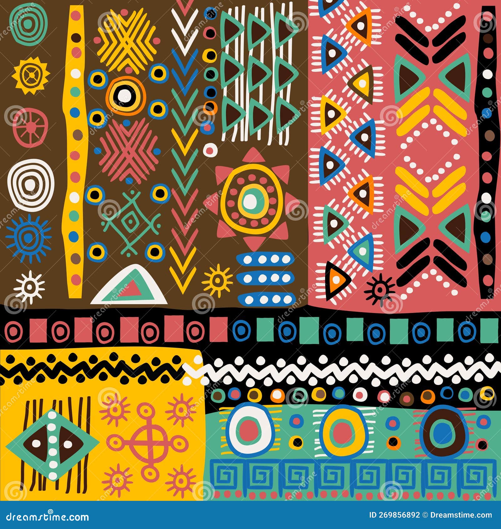African Pattern with Tribal Symbols and Ethnic Signs Stock Illustration ...
