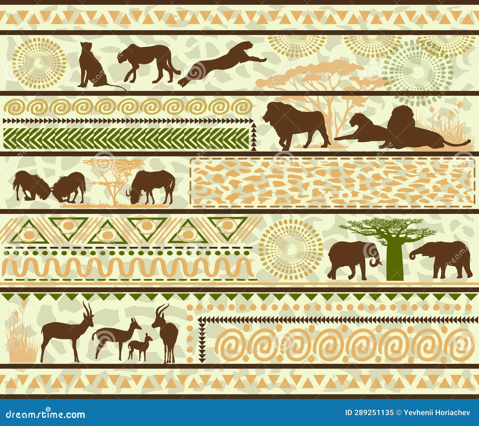 African Patterns with Animals Silhouettes. Stock Illustration ...