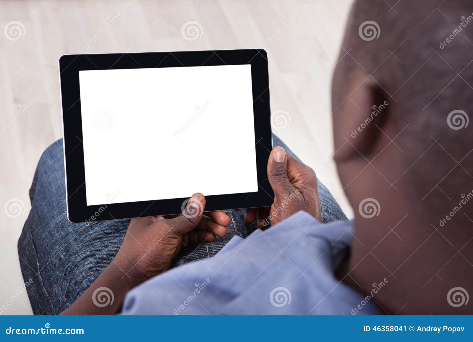 African Person Sitting with Digital Tablet Stock Image - Image of ...