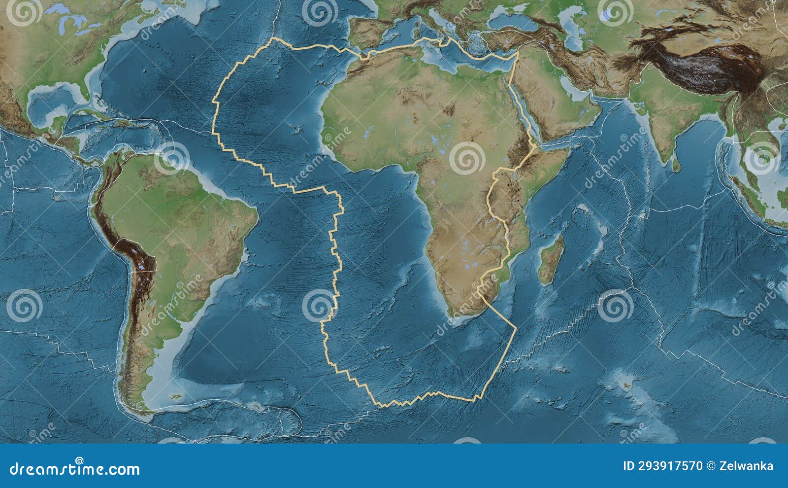 African Plate Outlined. Patterson Cylindrical. Topografic Stock ...