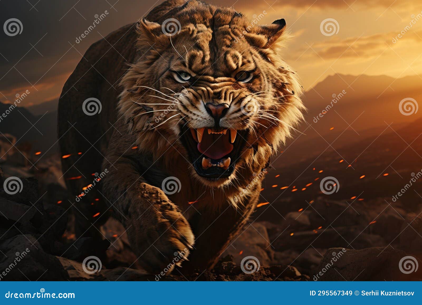 African Puma Cougar in the Wild, in an Aggressive Predatory Leap at ...