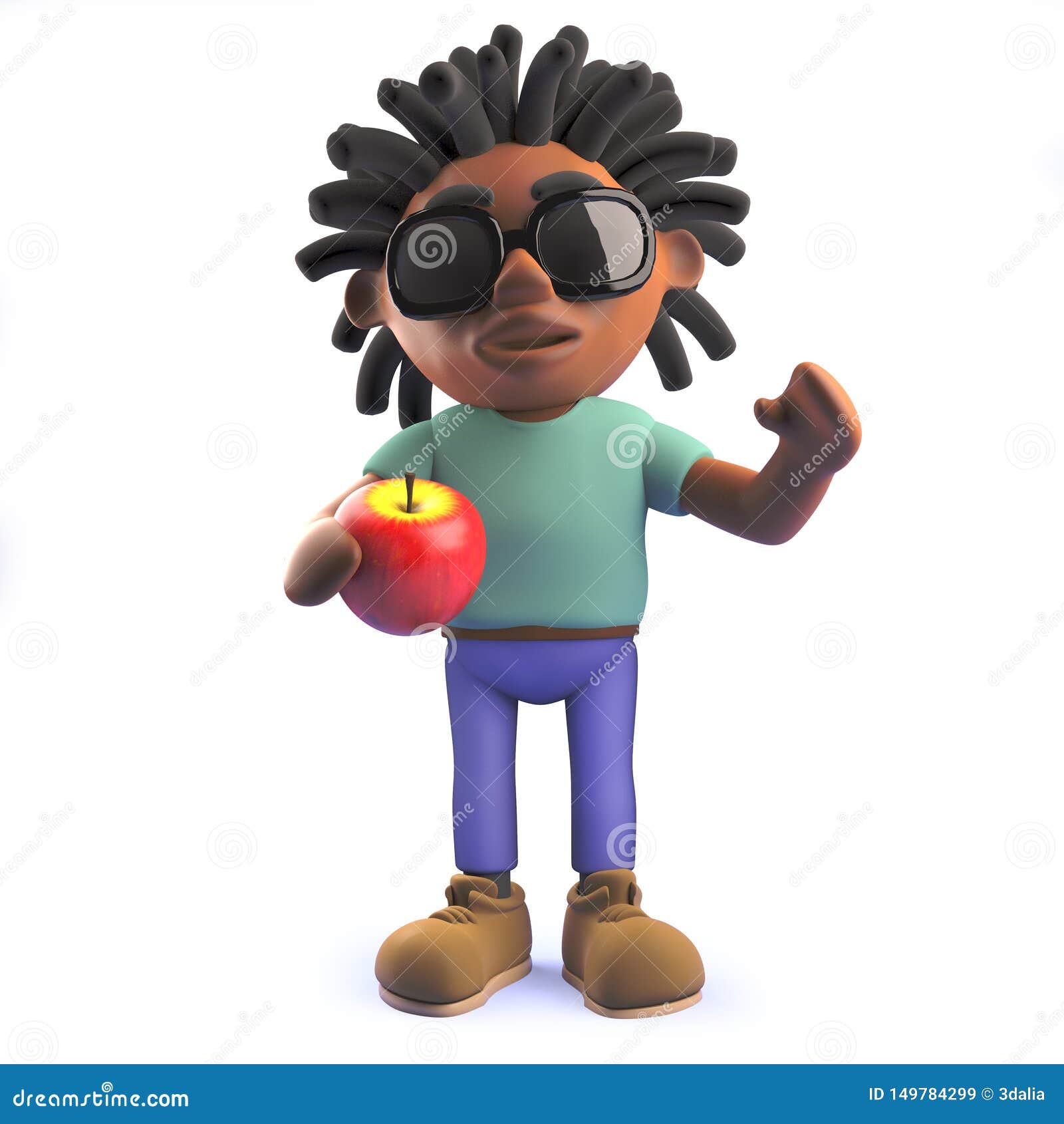 African Rastafarian Man in Cartoon 3d Holding an Apple Stock ...