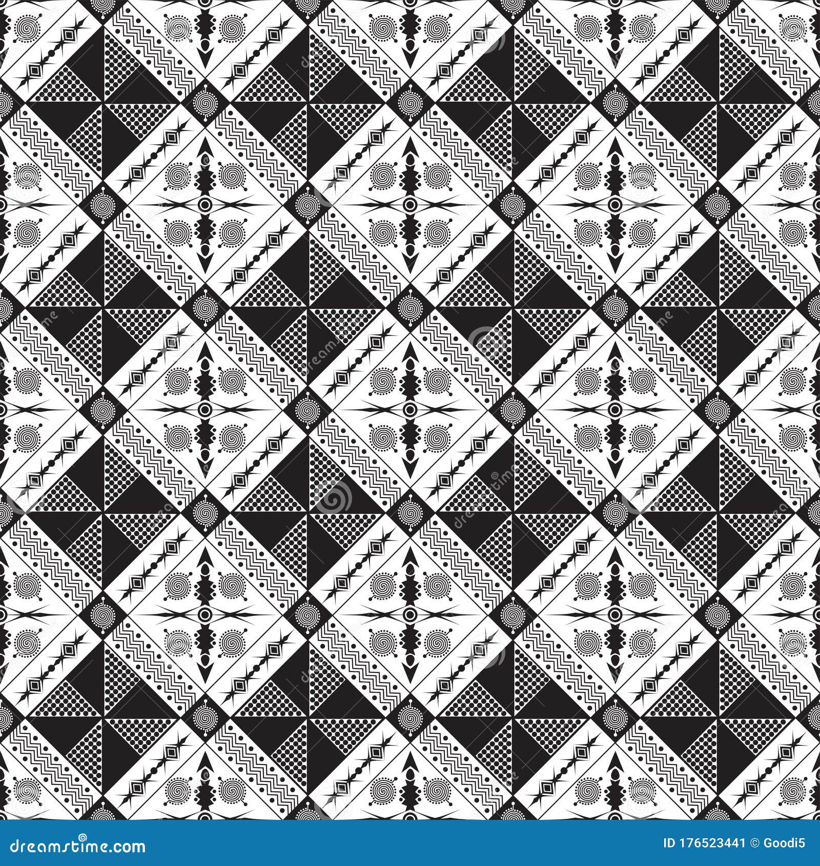 Seamless African Rhombus Design Pattern in Black Stock Illustration ...
