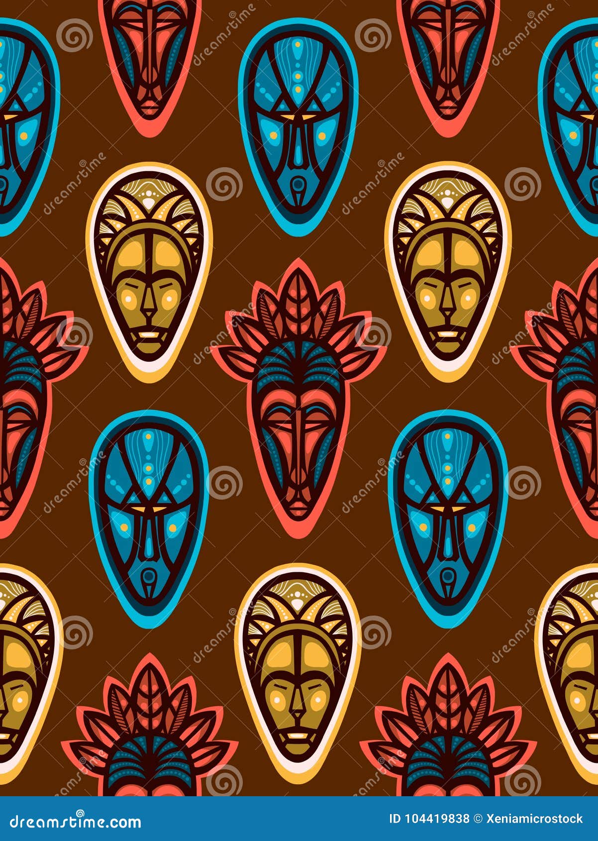 African Ritual Masks. Seamless Pattern with Faces Stock Vector ...