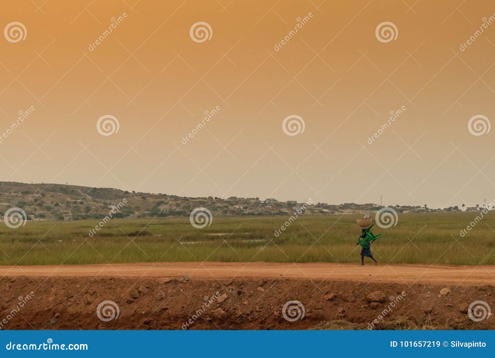 African Rural People Returning from Work, with Sunset. Sumbe Editorial ...