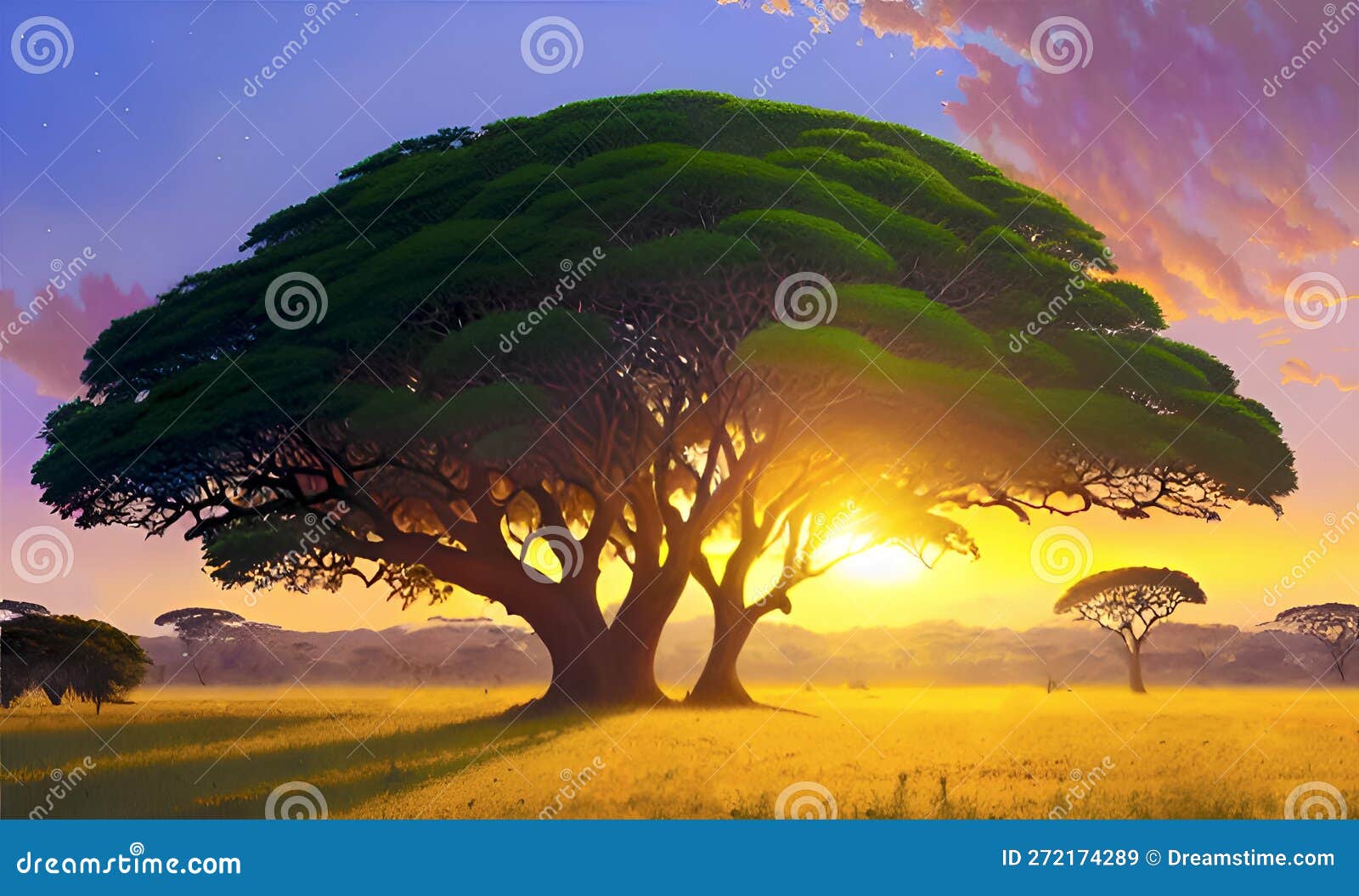 African savanna at sunset stock illustration. Illustration of sunlight ...