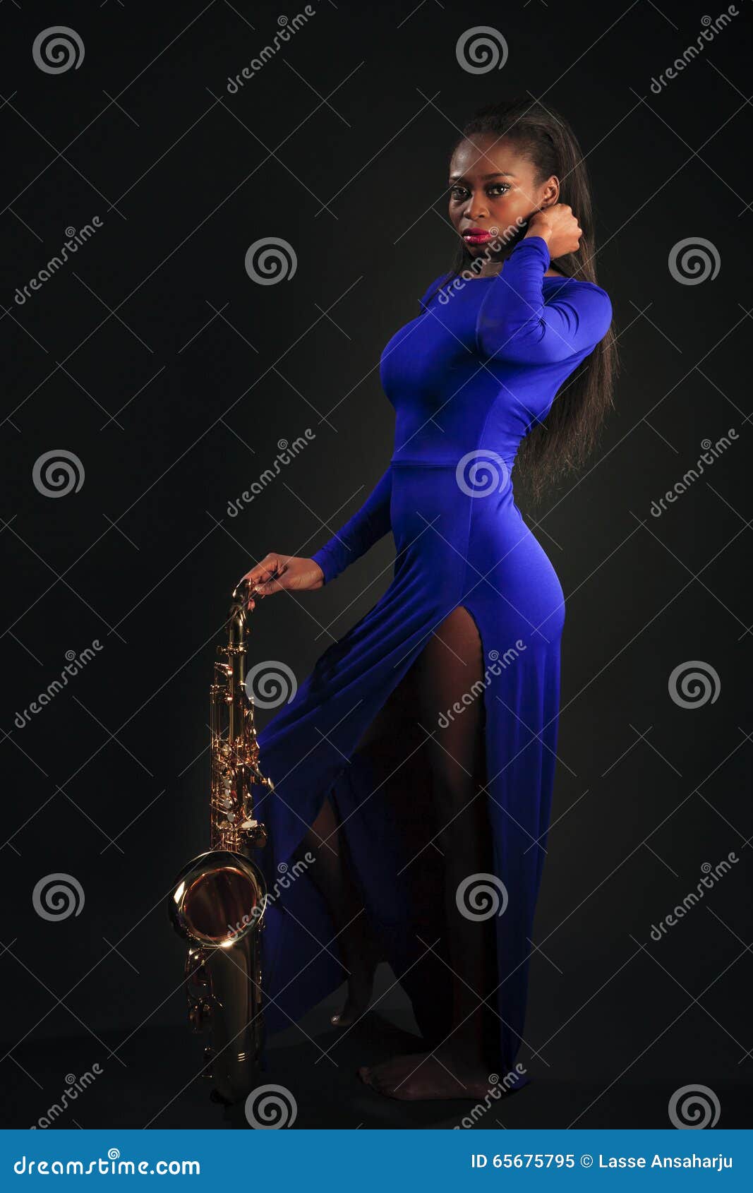 African Sax Lady stock image. Image of posing, beautiful - 65675795