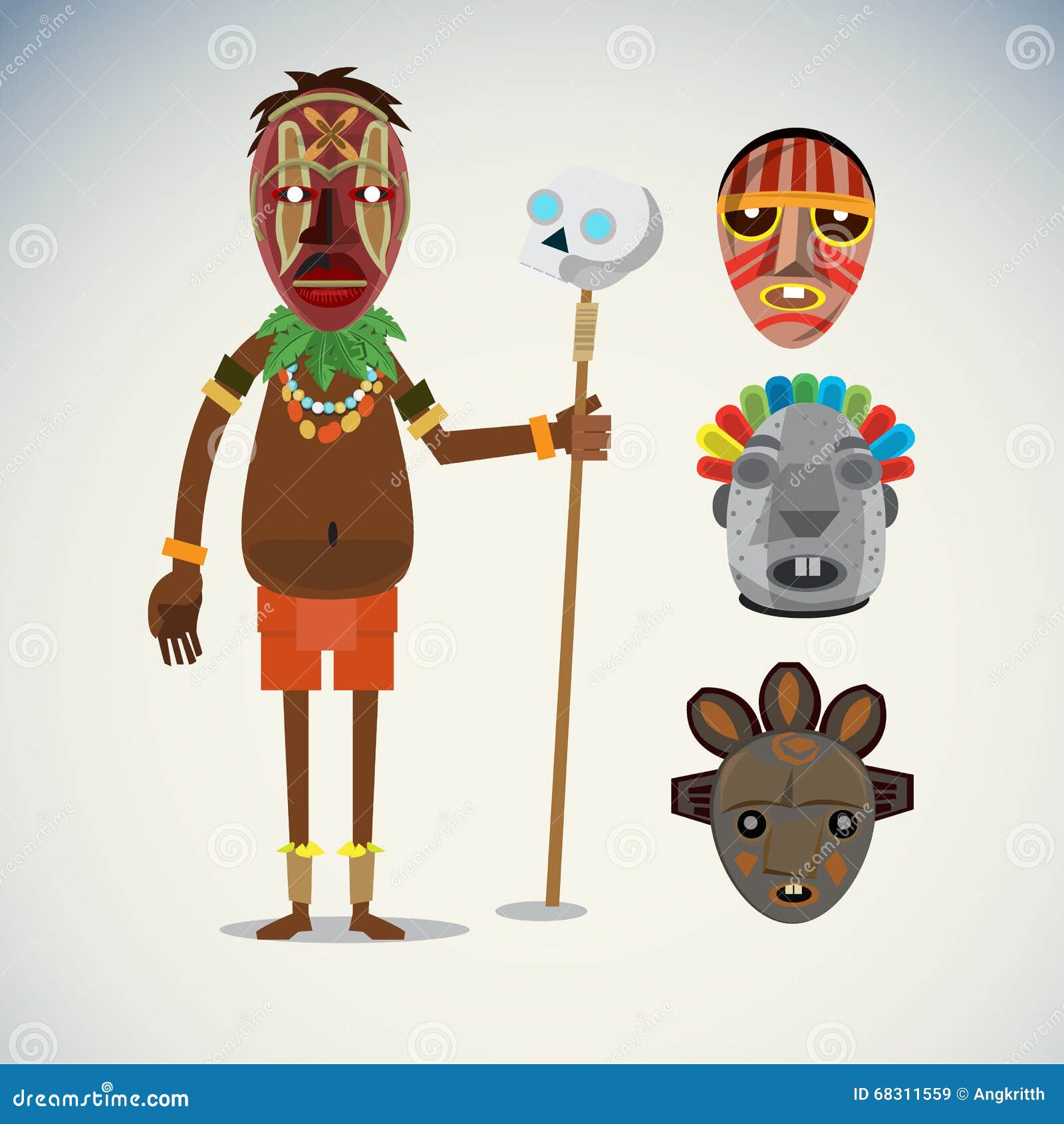 Shaman Character In National Blue Clothes With Long Staff. Chukchi ...