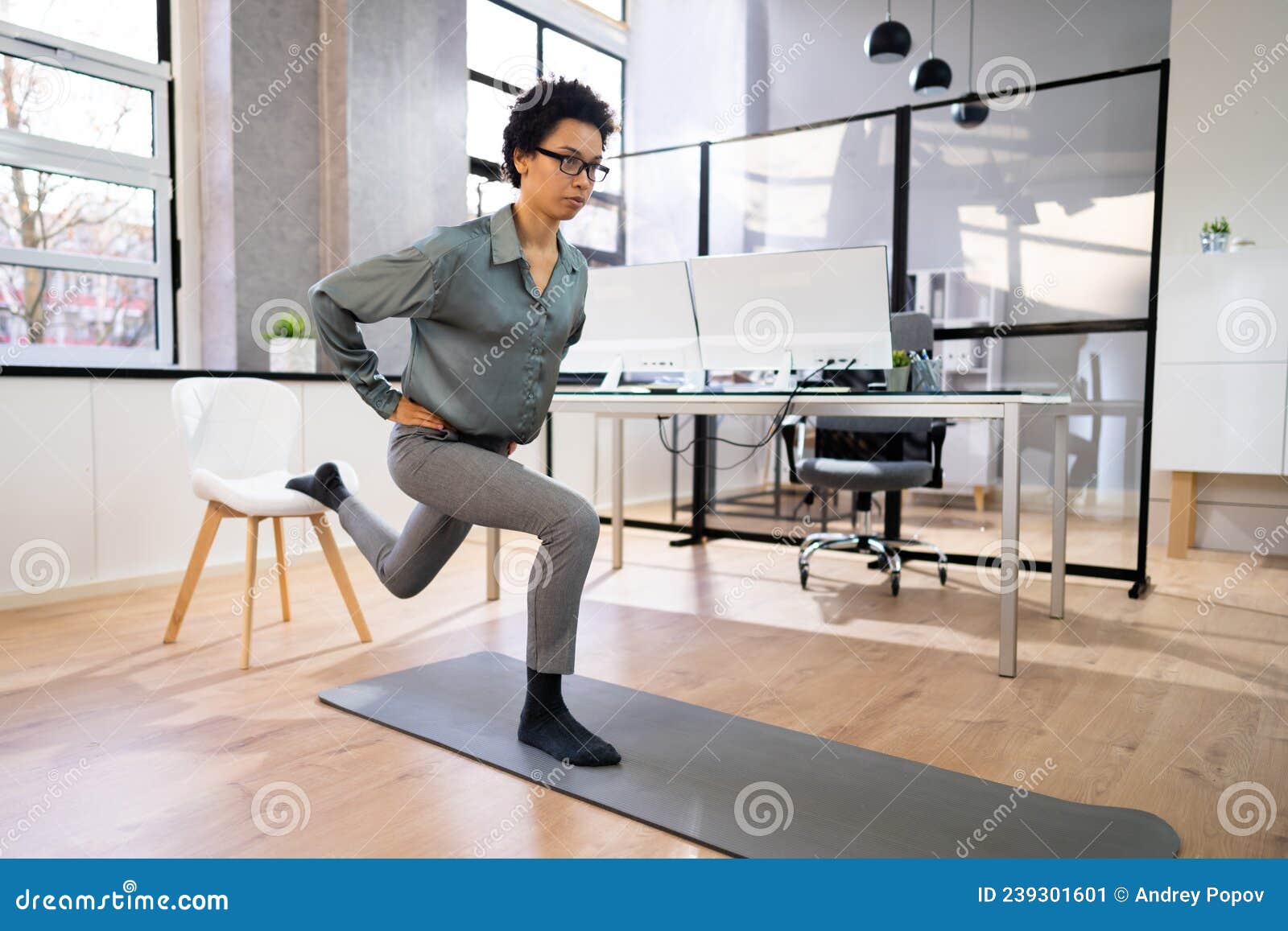 African Squat Employee Doing Bulgarian Split Squat Exercise Stock Image ...