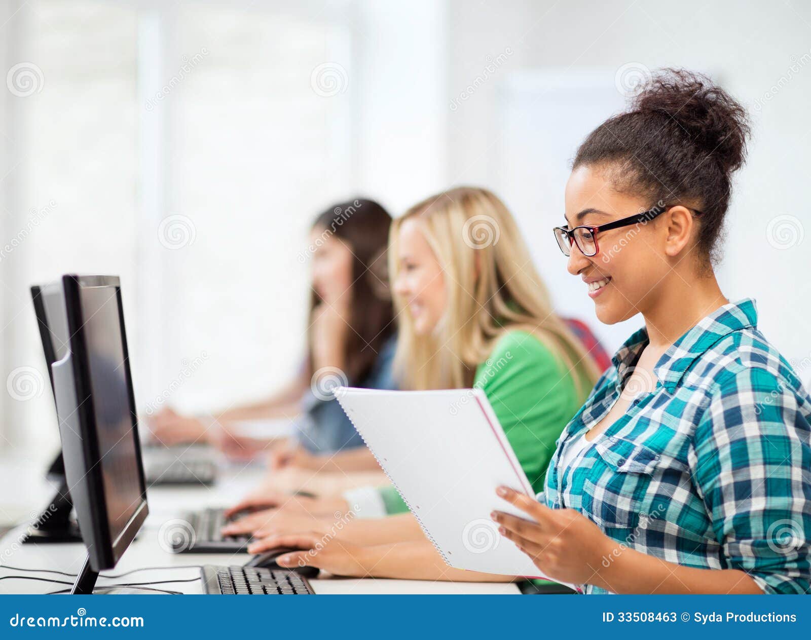 African Student with Computer Studying at School Stock Image - Image of ...