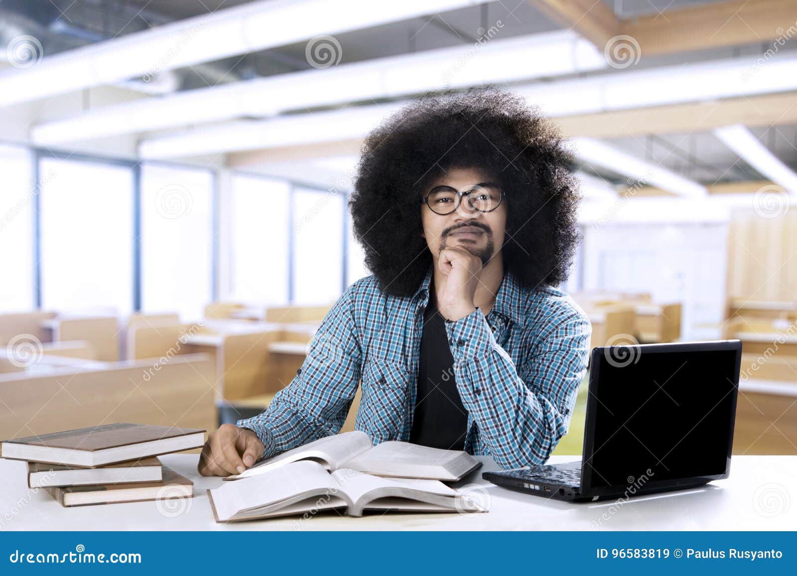 African Student with Laptop and Books Stock Image - Image of campus ...