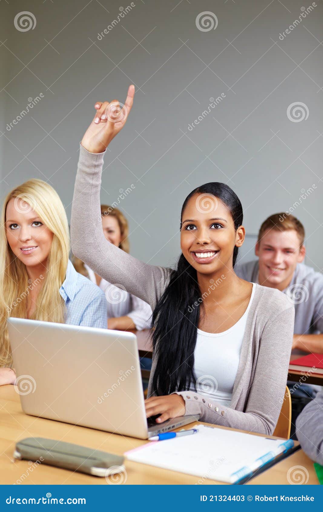 African Student Raising Her Hand Stock Image - Image of pupil, computer ...