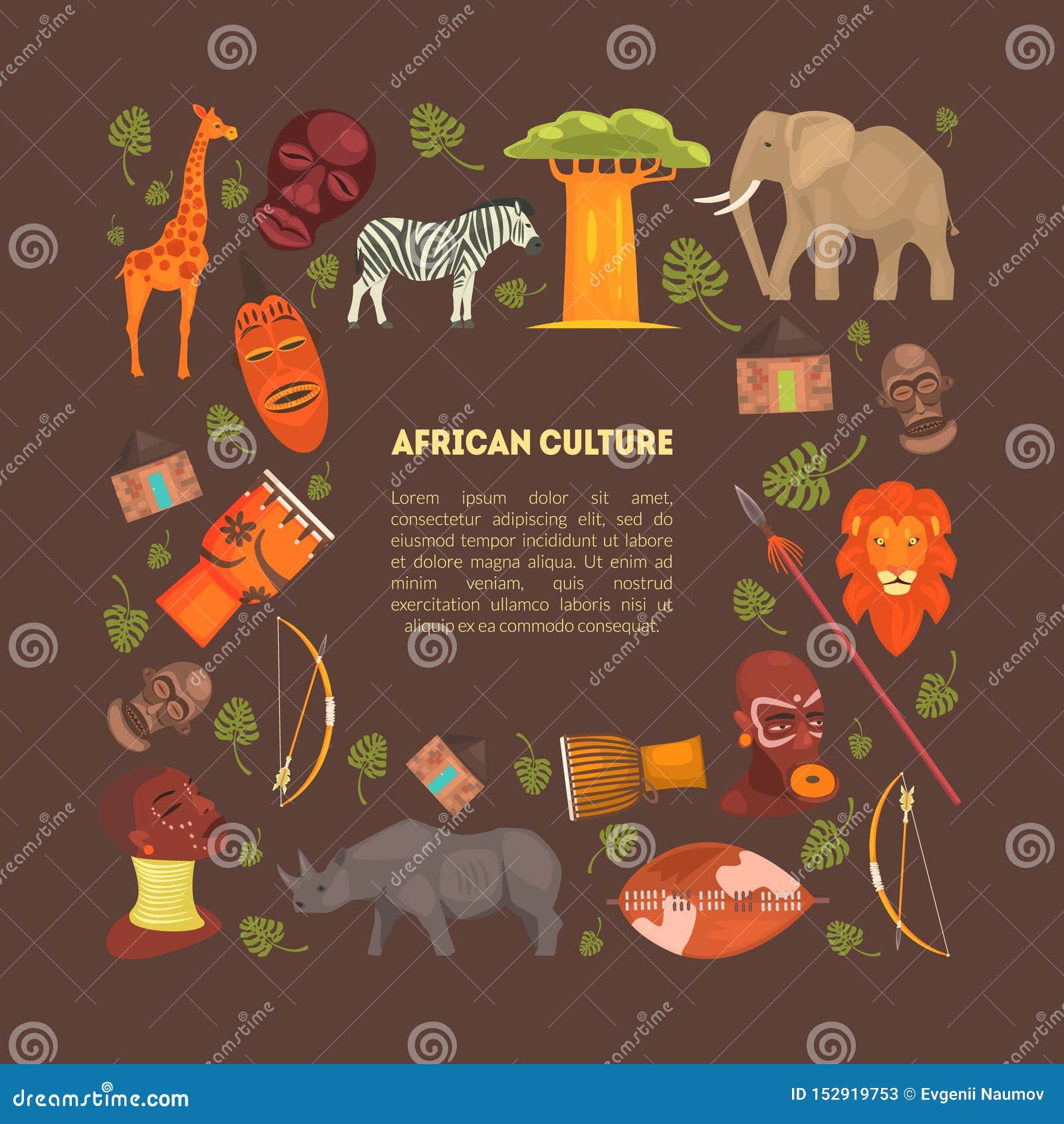 African Style Frame with Animals and Aboriginal Symbols Pattern Vector ...