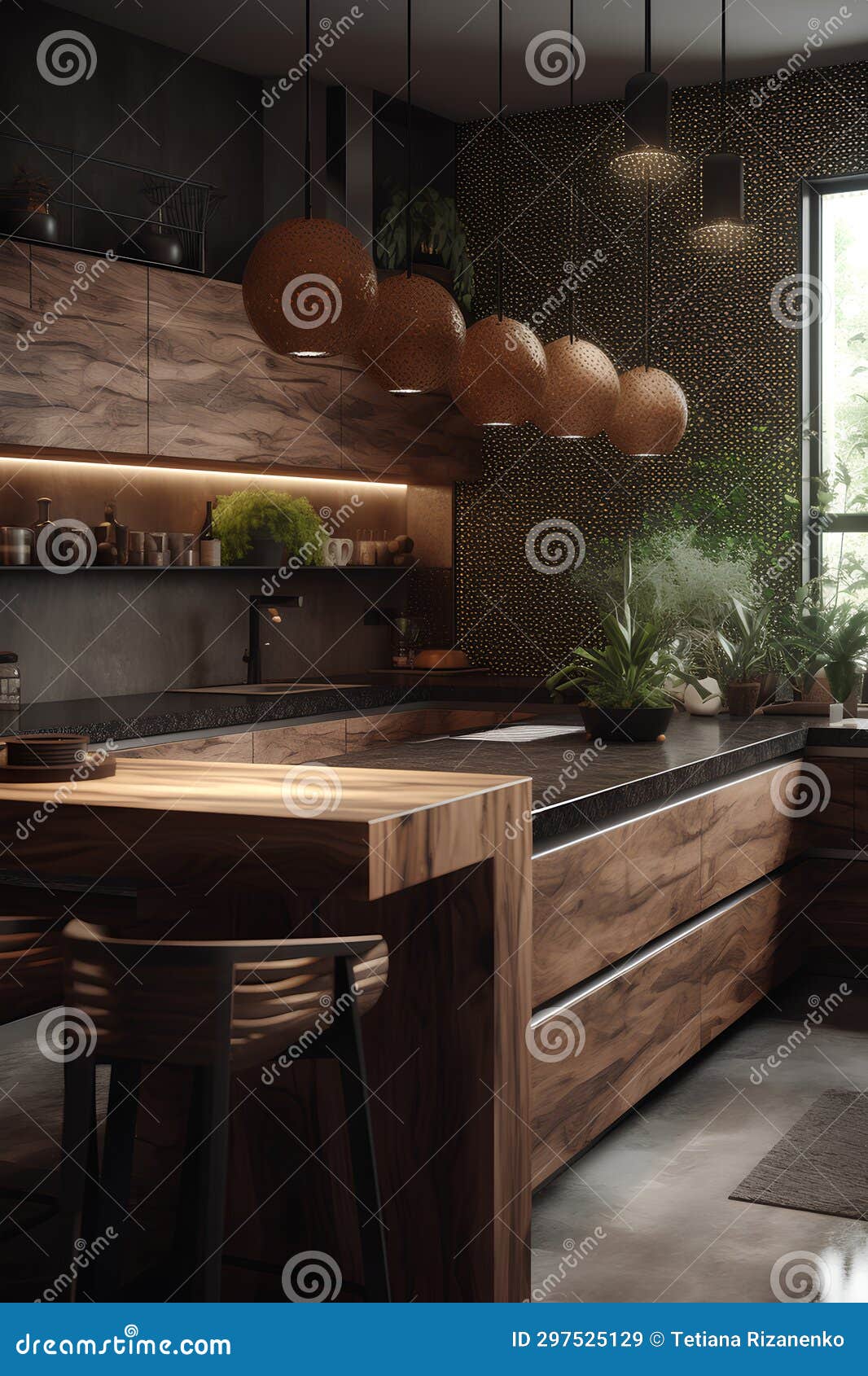 African Style Interior of Kitchen in Modern House Stock Illustration ...