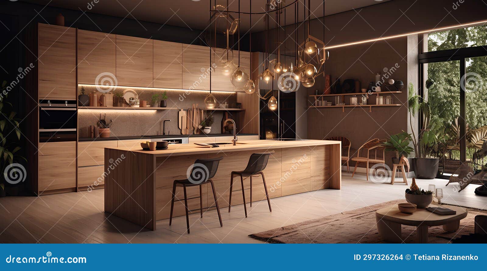 African Style Interior of Kitchen in Moderrn House Stock Illustration ...