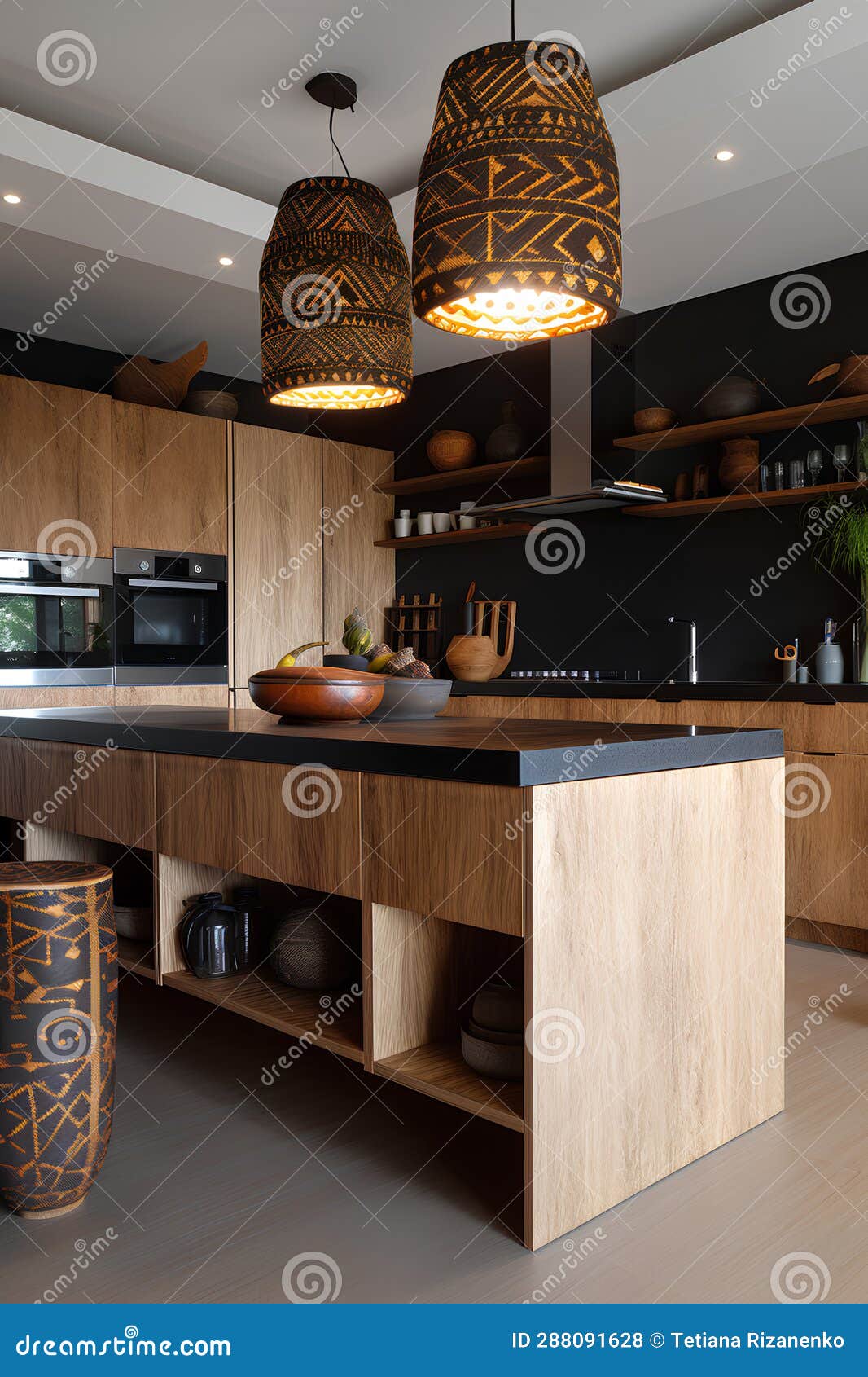 African Style Kitchen Interior in Luxury House Stock Illustration ...