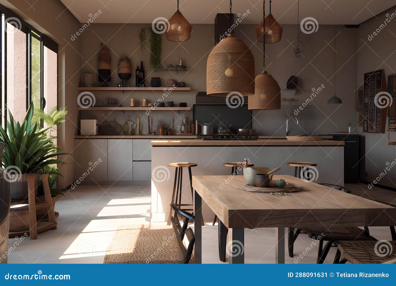 African Style Kitchen Interior in Luxury House Stock Illustration ...