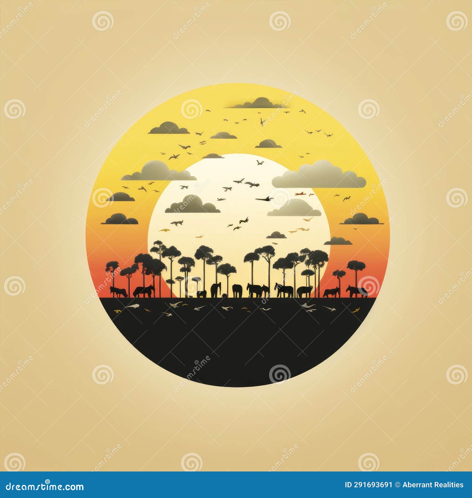An African Sunset with Elephants and Trees in the Background Stock ...