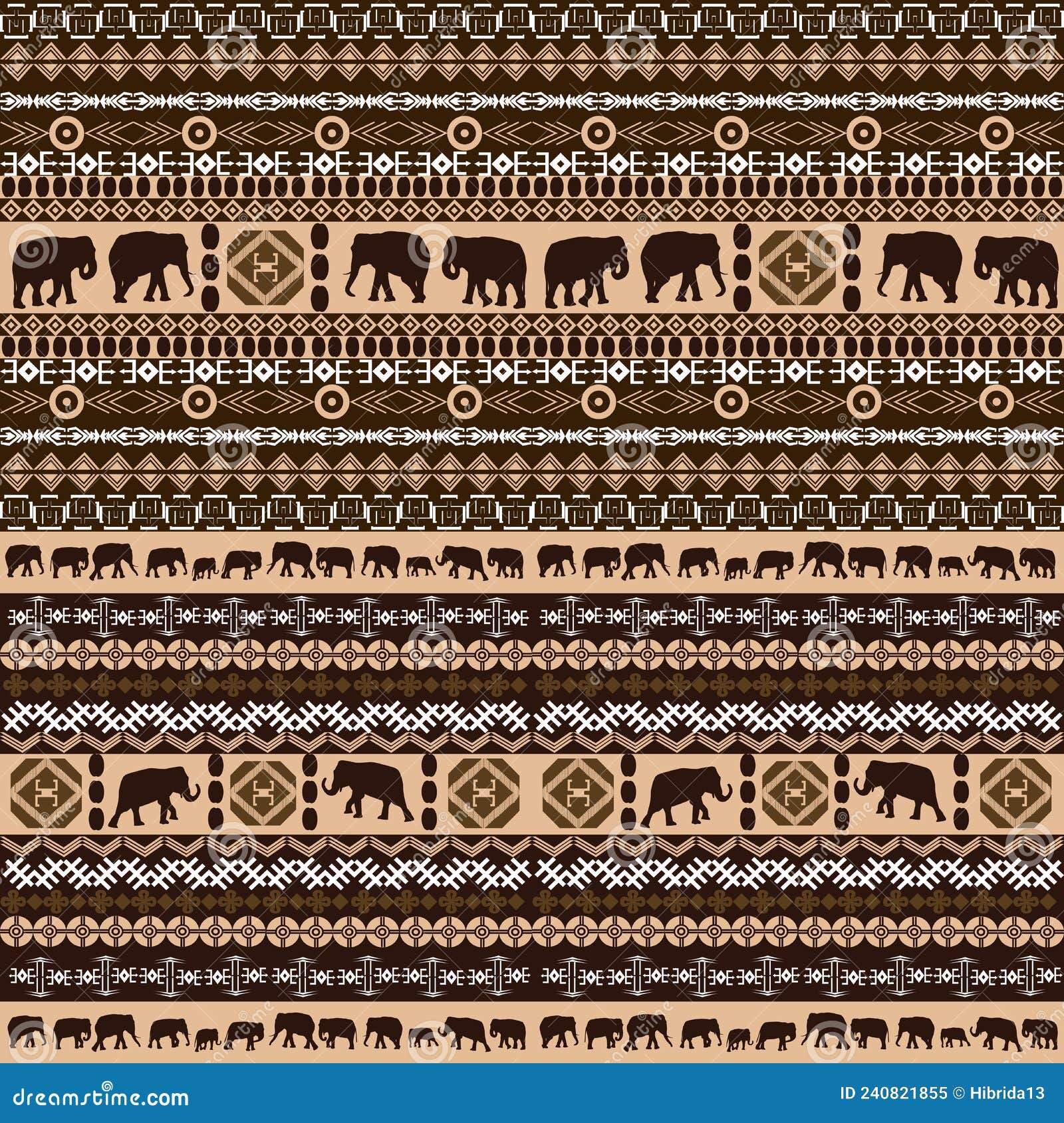 African Symbols and Motifs Pattern with Elephants Stock Vector ...
