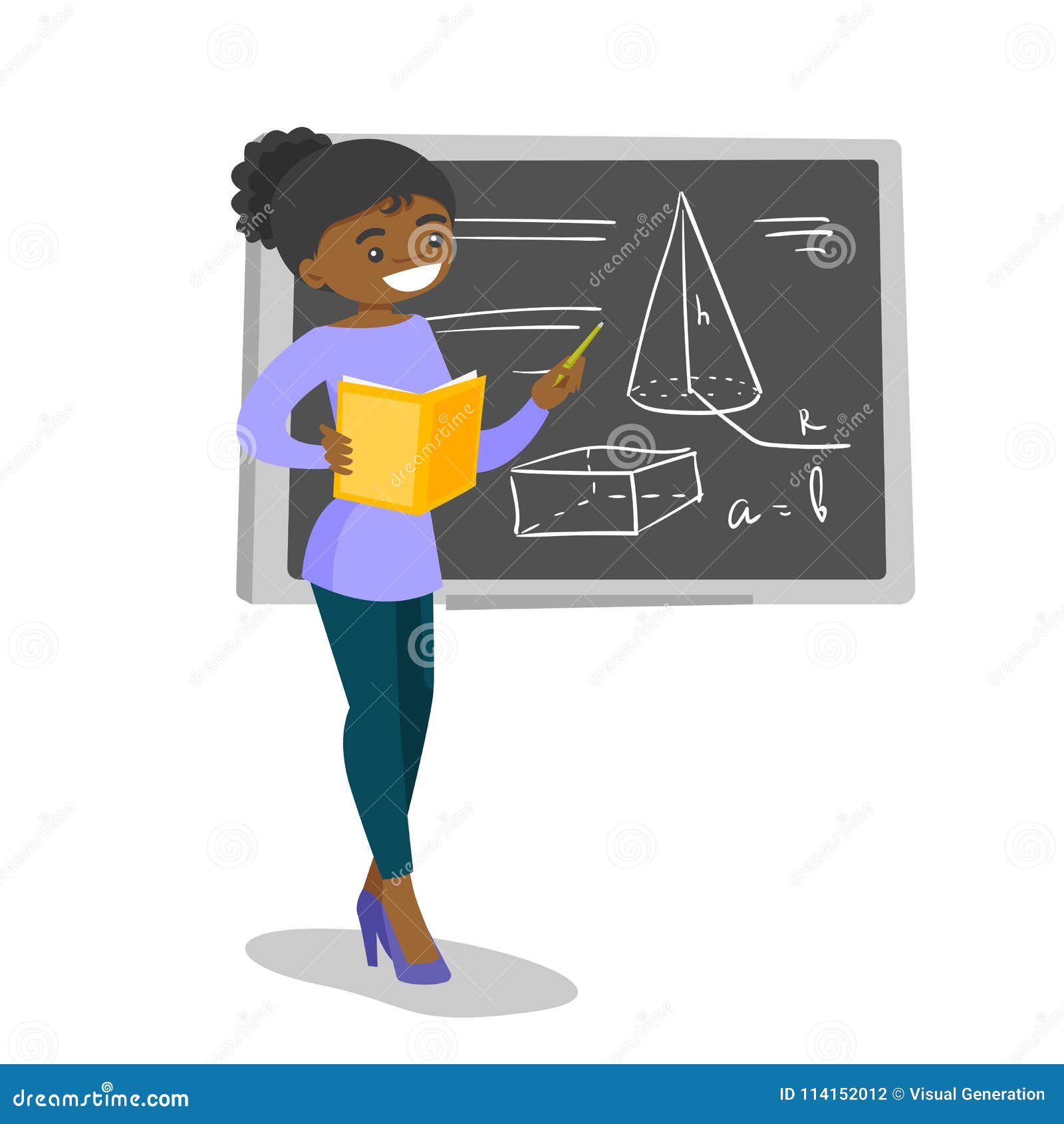 African Teacher, Black Young Woman Professor Standing Cartoon Vector ...