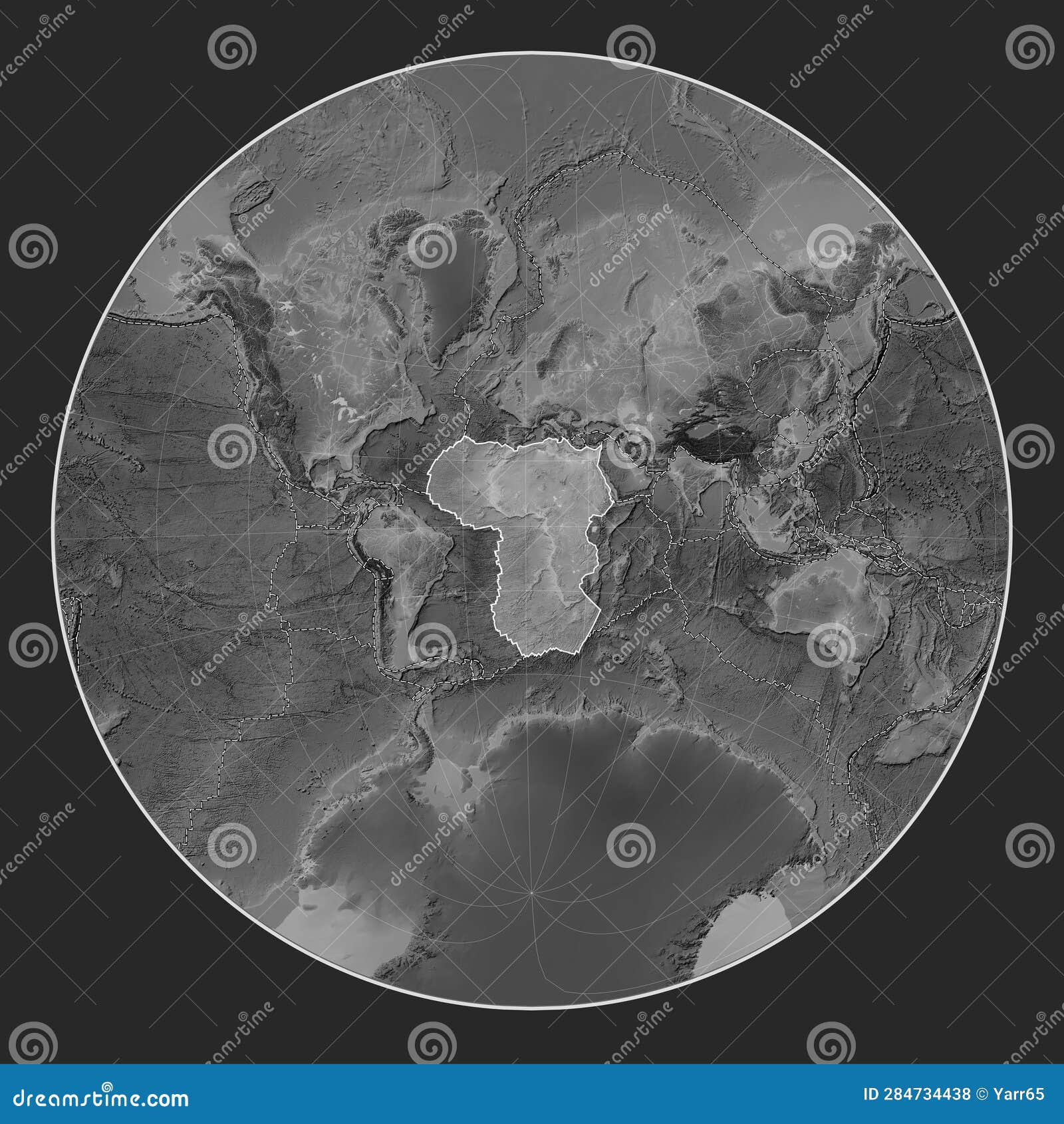 African Tectonic Plate. Grayscale. Lagrange Oblique. Boundaries Stock ...