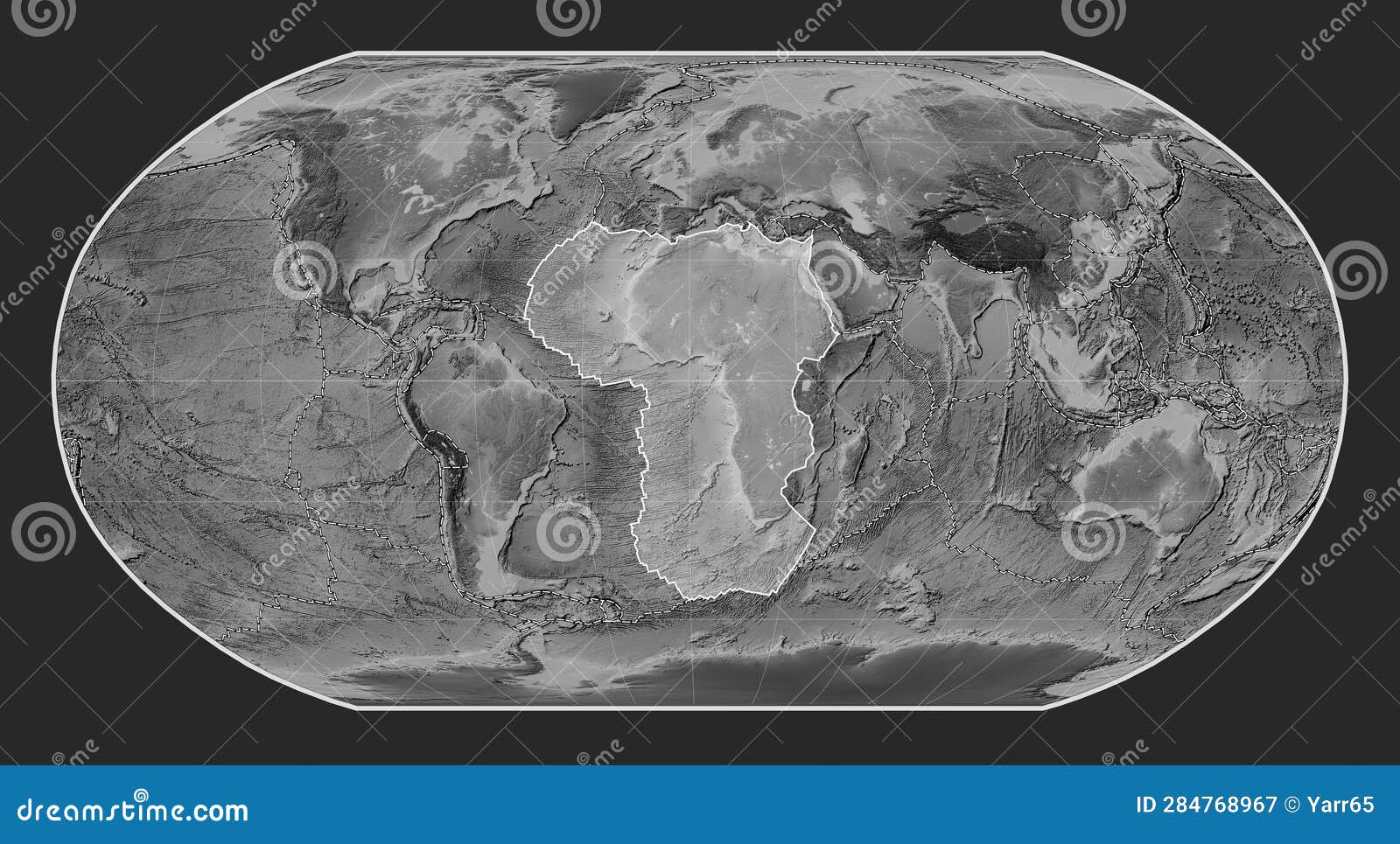 African Tectonic Plate. Grayscale. Robinson. Boundaries Stock ...