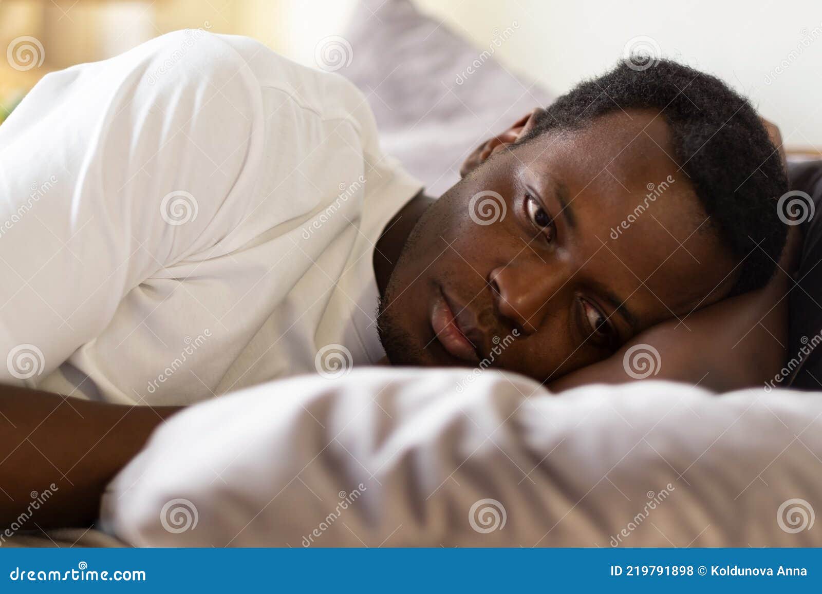 African Tired Man Cannot Sleep from Insomnia Stock Photo - Image of ...