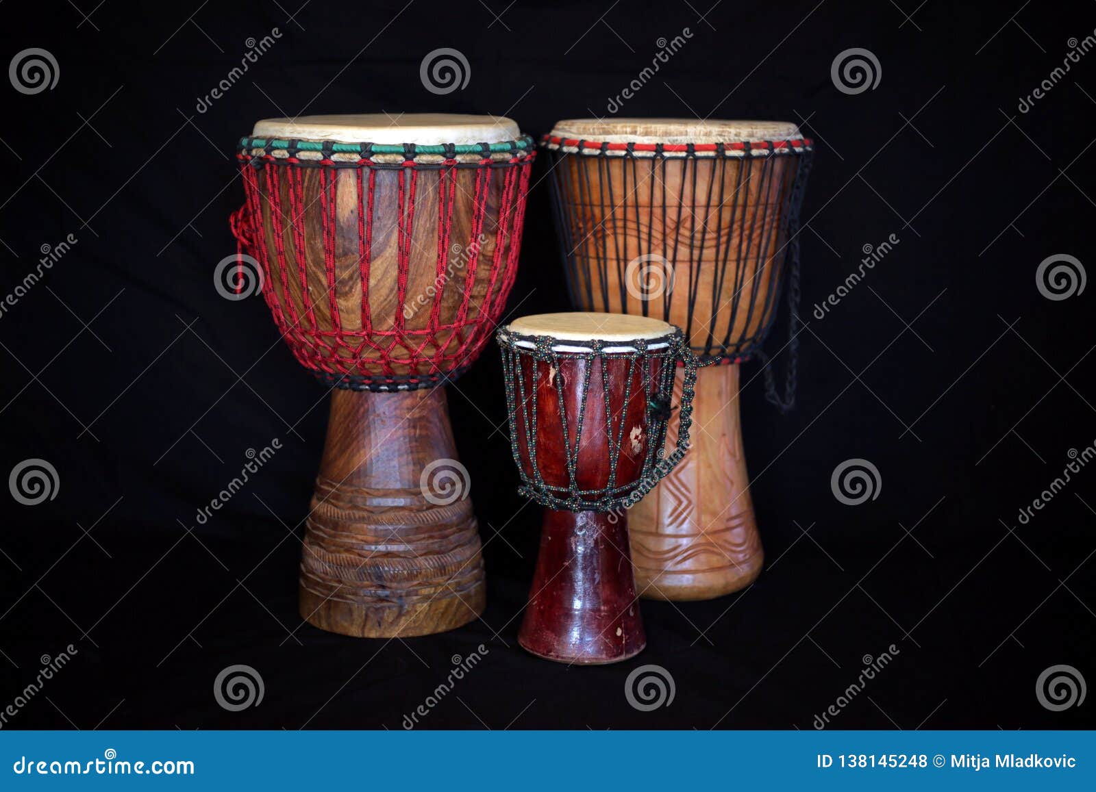 African Traditional Drums on Black. Stock Photo - Image of traditional ...