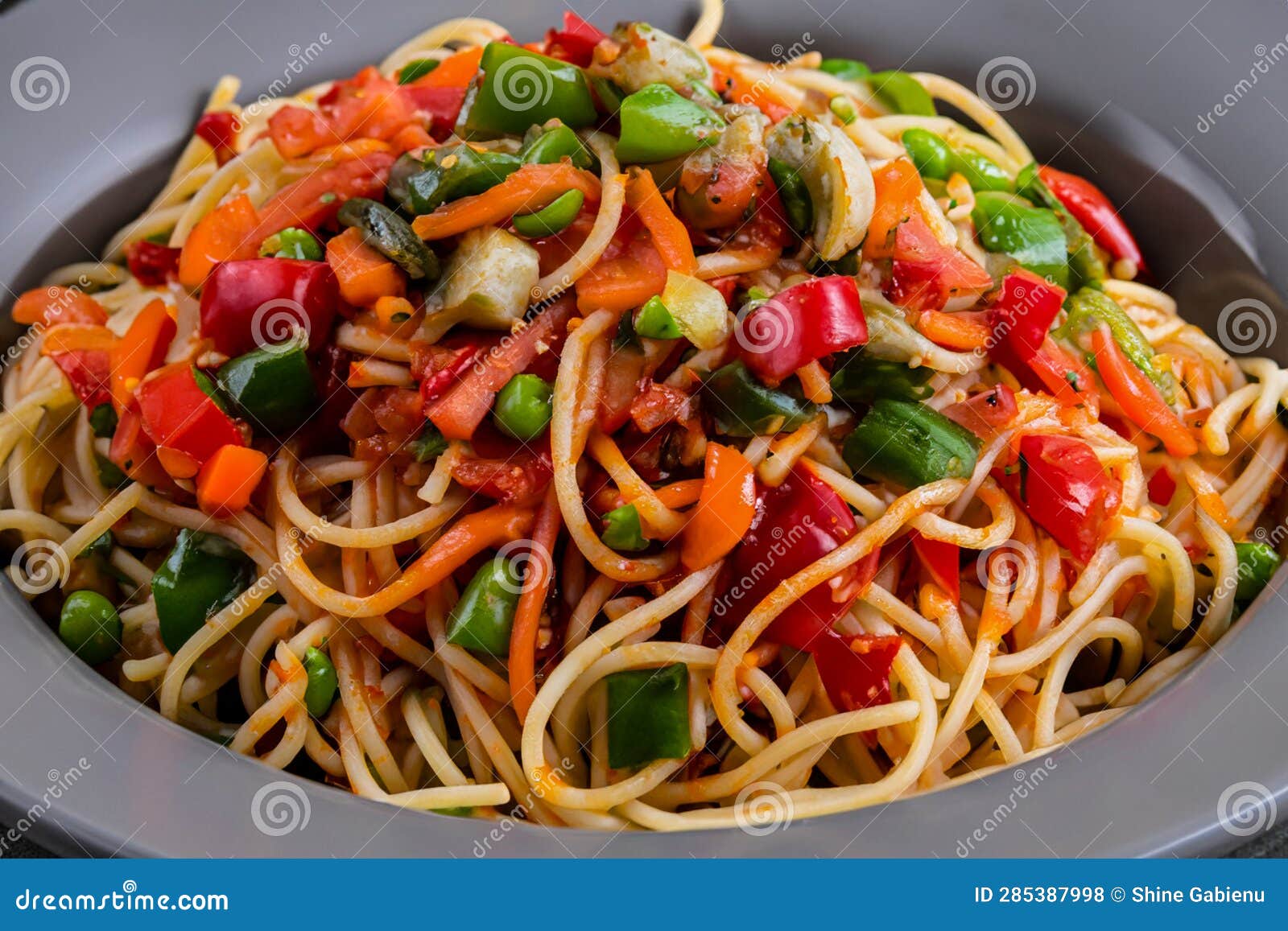African Traditional Spaghetti Pasta with Spicy Sauce and Vegetable ...