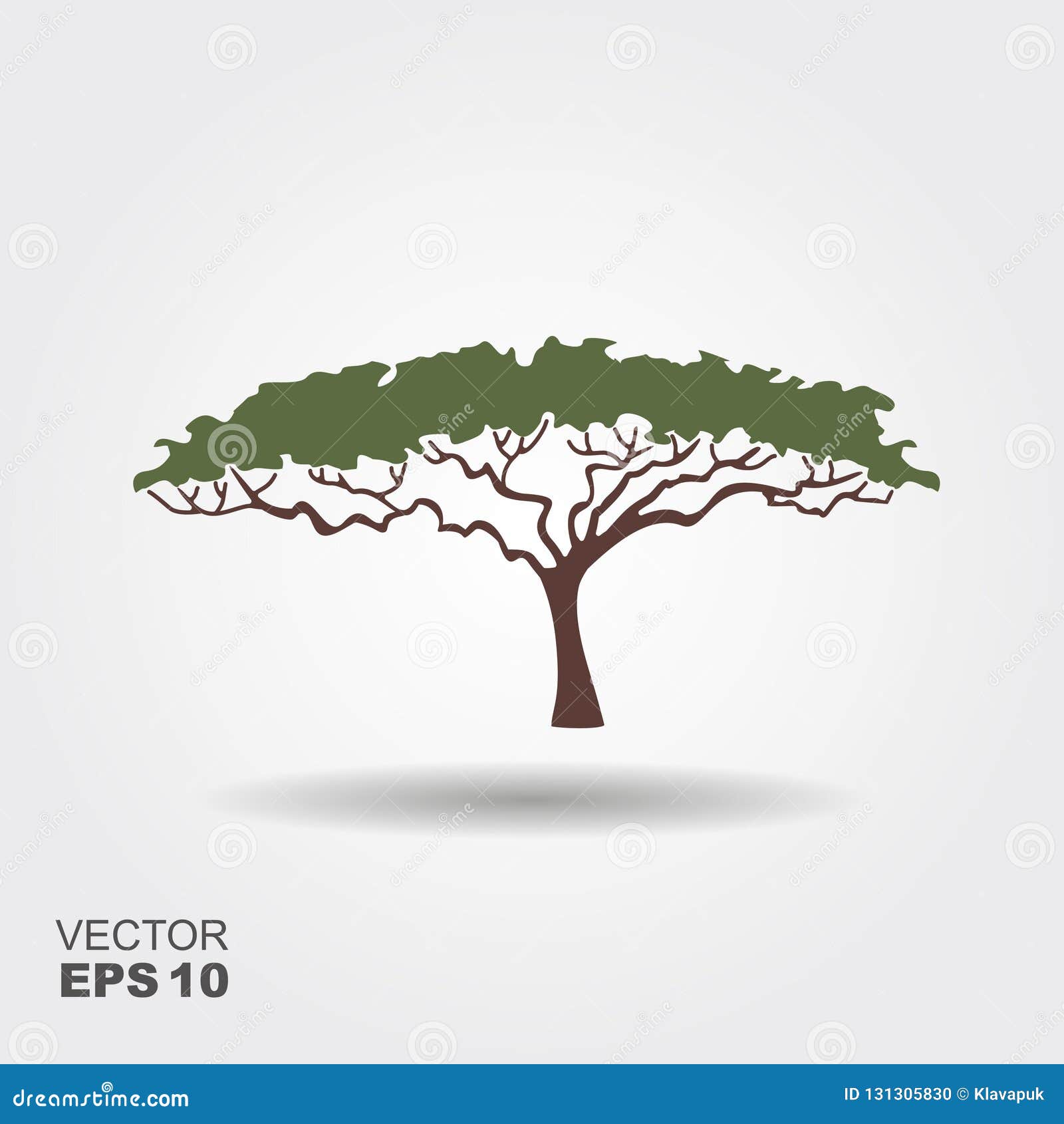 African Tree Icon, Acacia Tree Silhouette. Flat Ixon With Shadow Vector ...