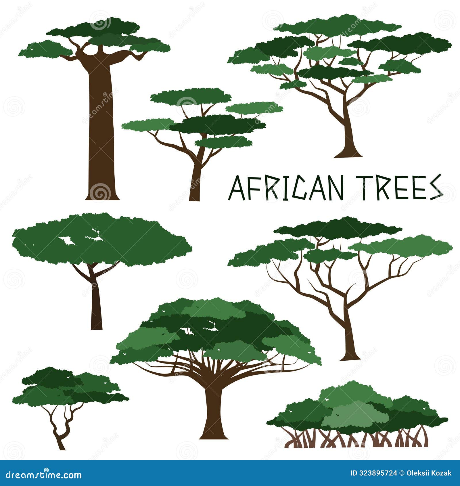 African Trees. Colored Silhouette of African Trees Stock Illustration ...